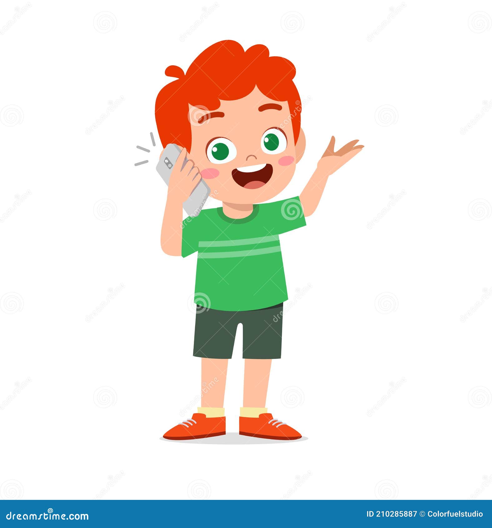 Cute Little Boy Talk Using Mobile Phone Stock Vector - Illustration of ...
