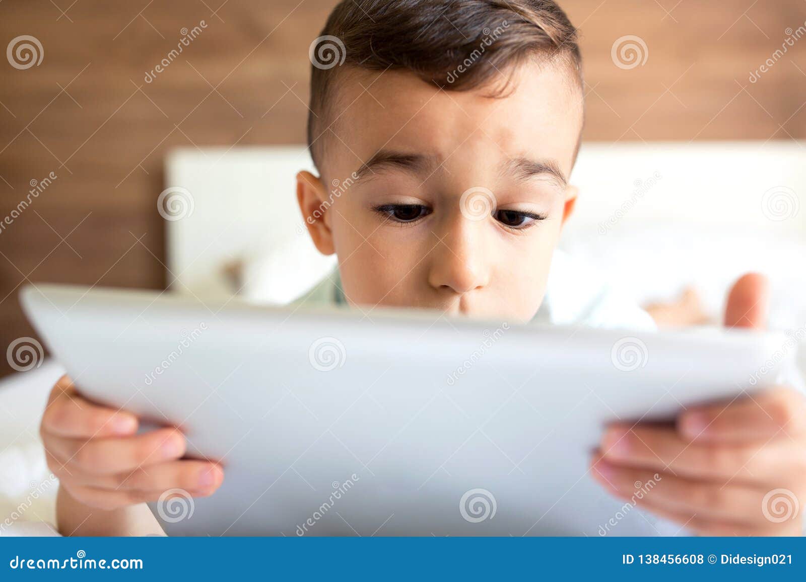 Cute Little Boy Using His Tablet Stock Photo - Image of home, digital ...