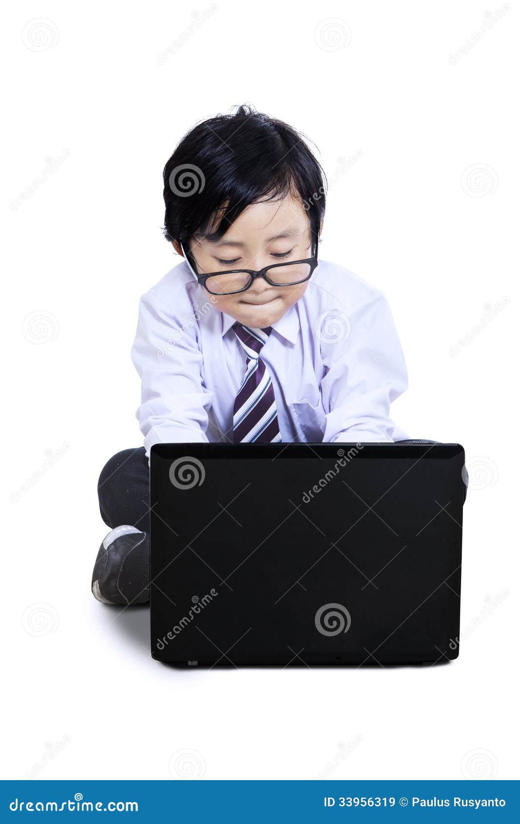Cute Little Boy Using Laptop Stock Image - Image of elearning ...