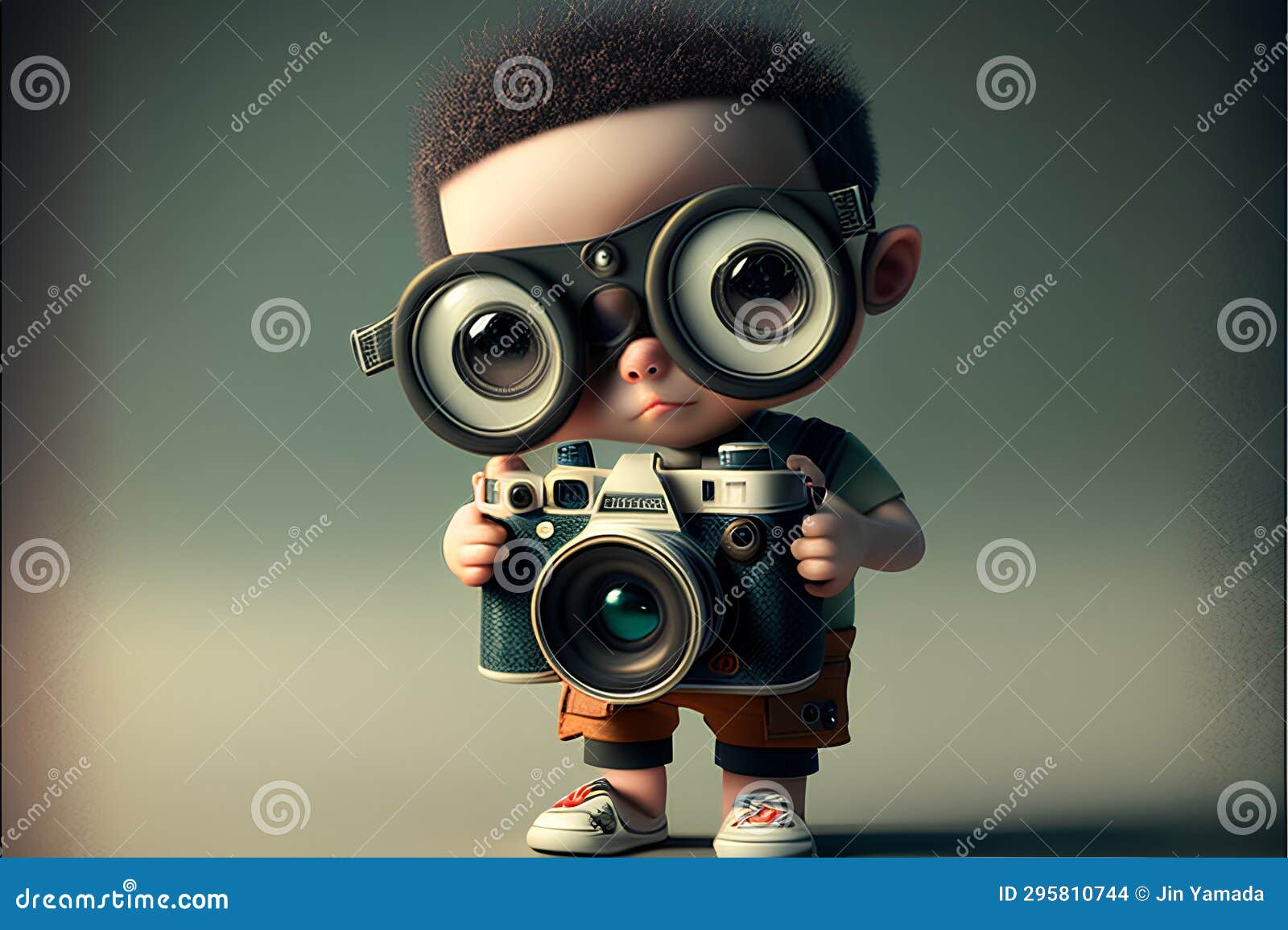 Cute Little Boy with Vintage Camera. Retro Style Stock Illustration ...