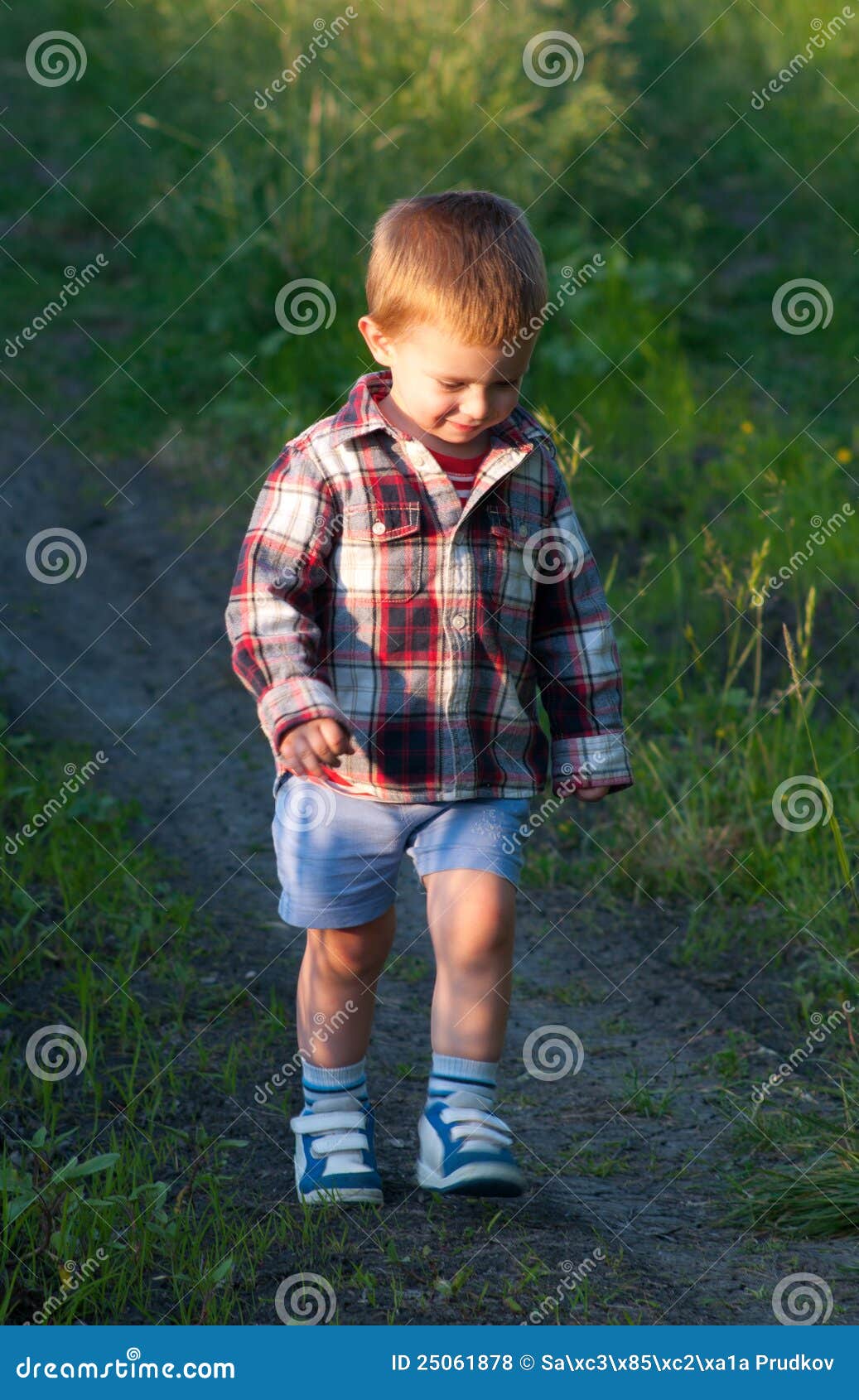 Cute Little Boy Walking in the Nature Stock Photo - Image of grass ...