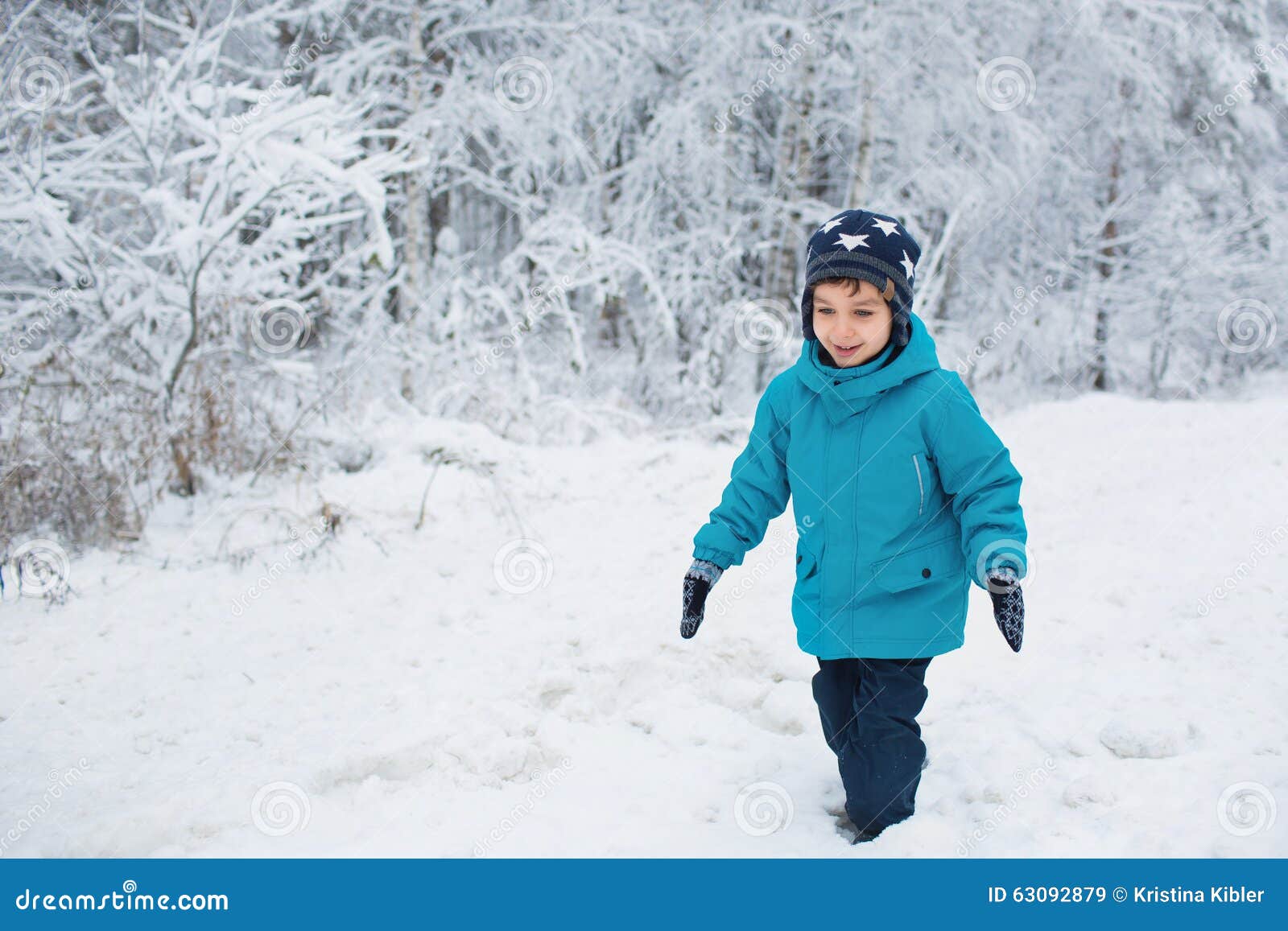 Cute Little Boy Walks in a Snow in the Winter Park Stock Image - Image ...