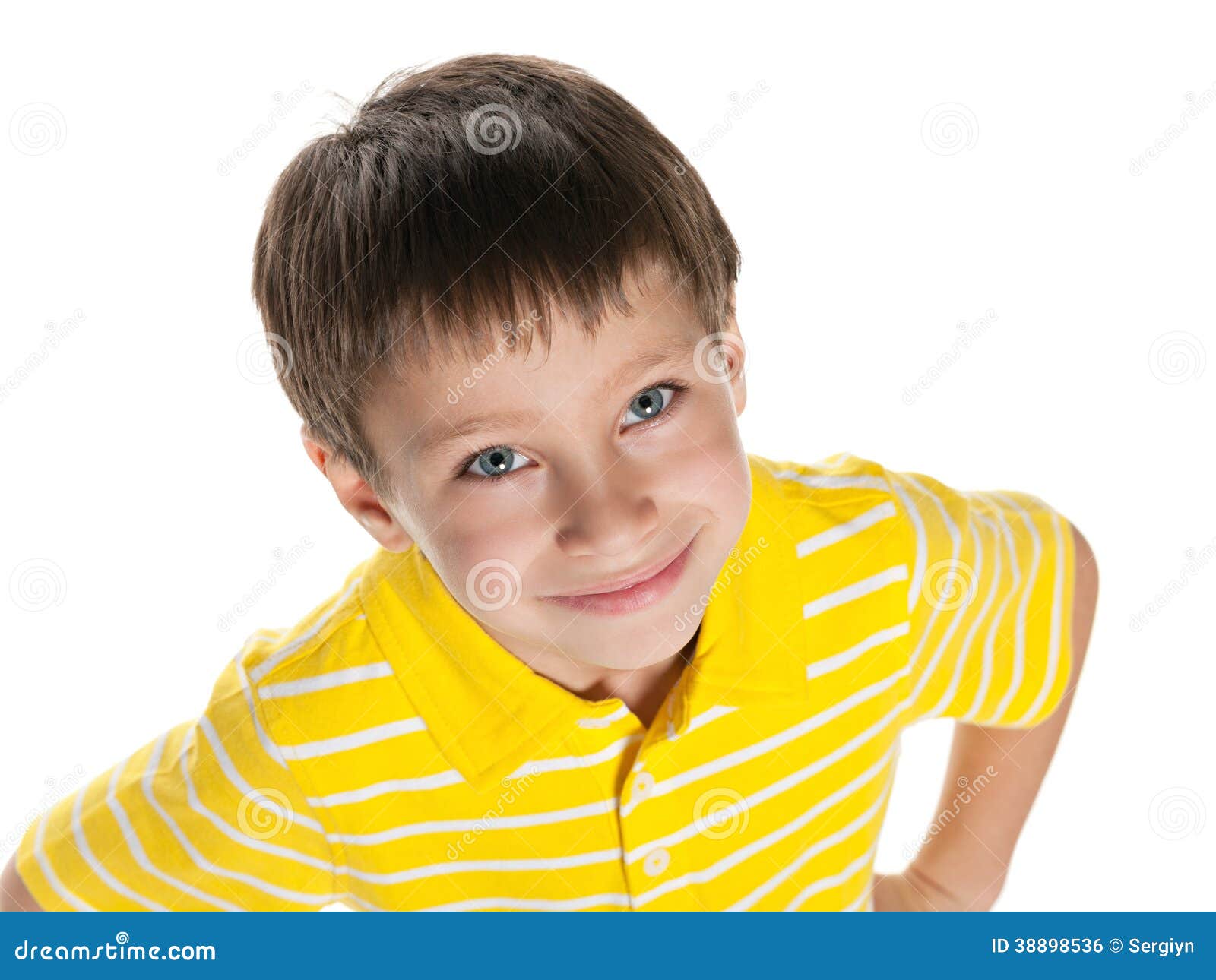 Cute Little Boy in Yellow Shirt Stock Photo - Image of portrait, indoor ...