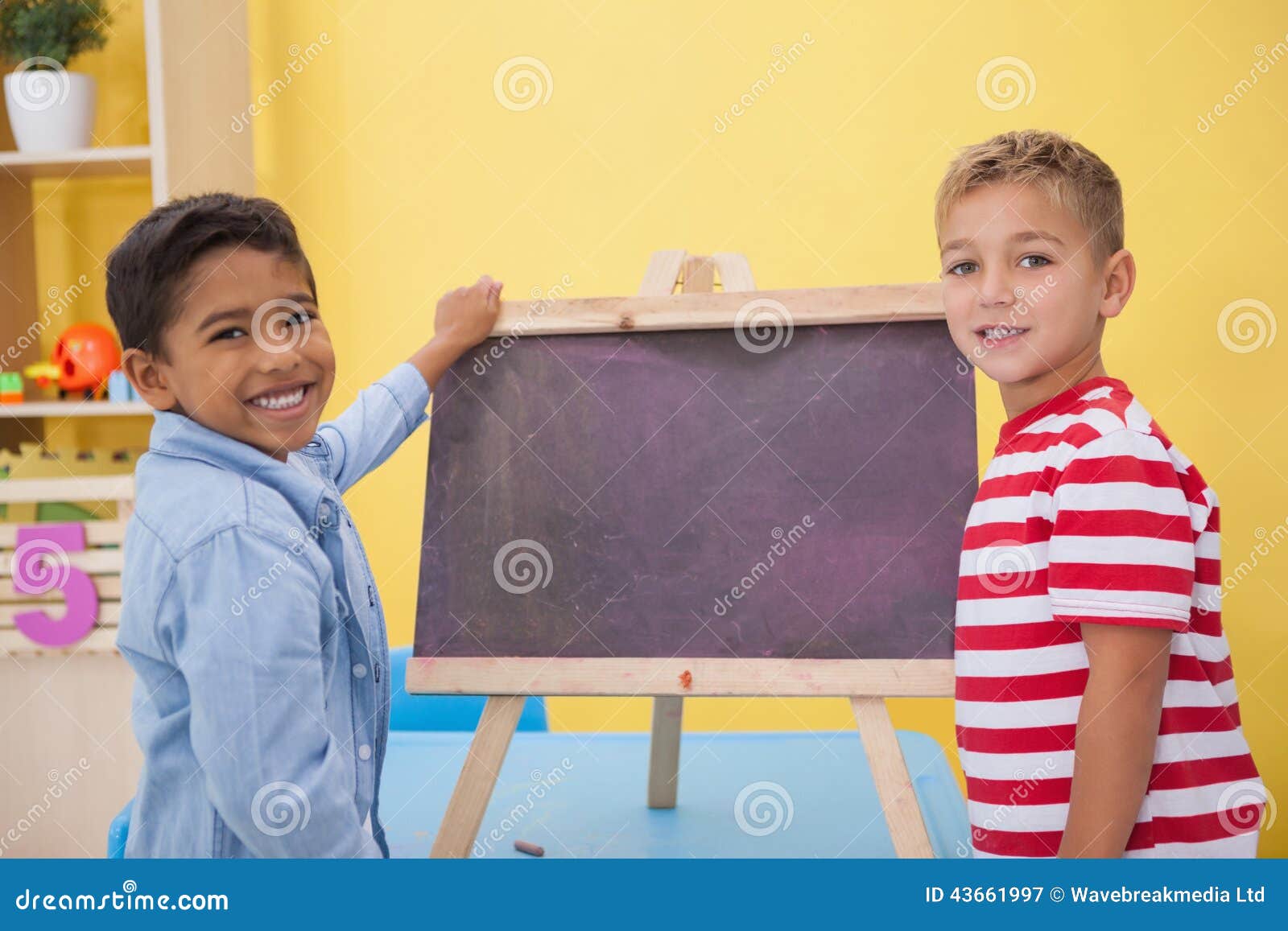 Cute Little Boys Drawing on Chalkboard Stock Image - Image of child ...