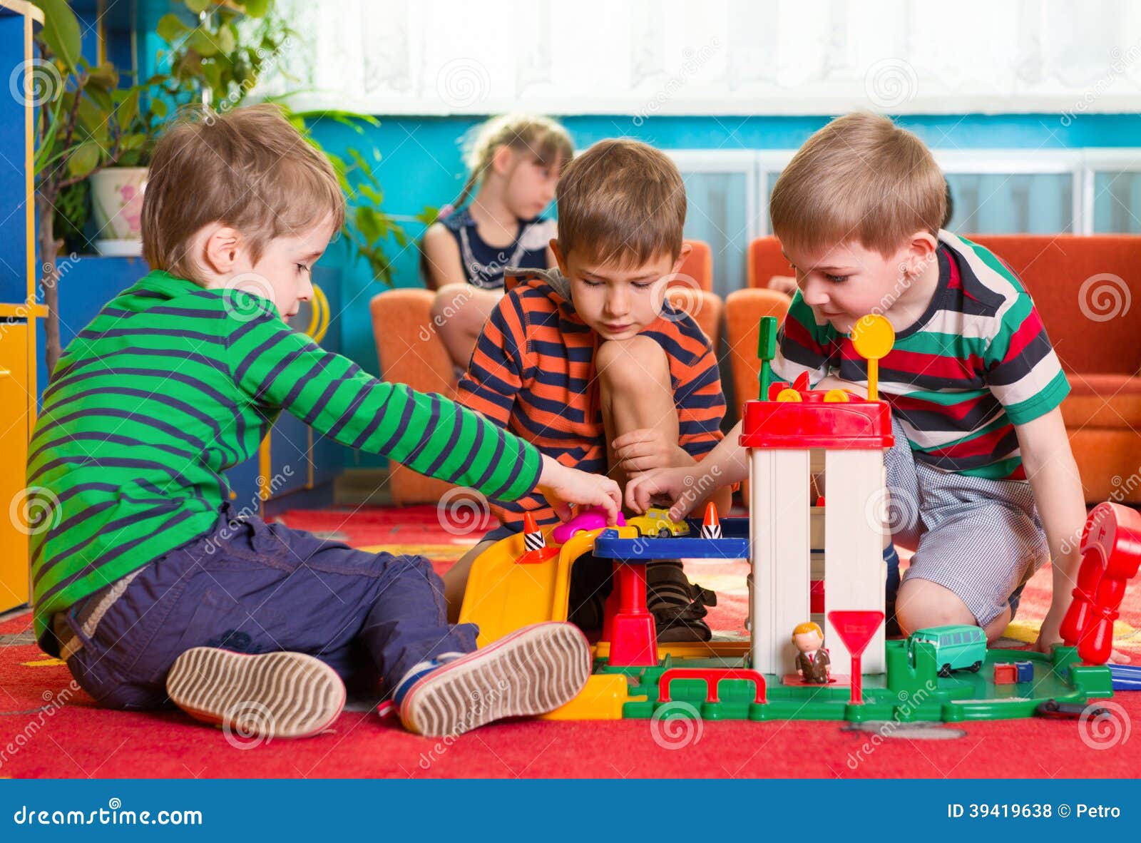 Cute Little Boys Playing at Kindergarten Stock Photo - Image of ...