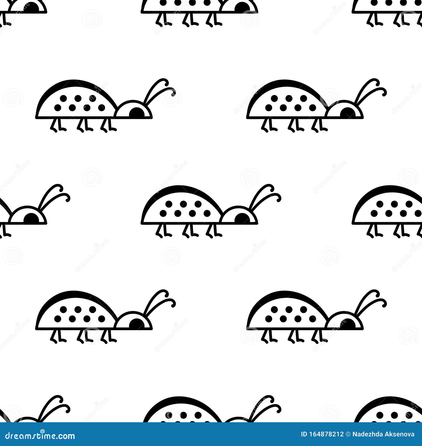Cute Little Bugs, Ladybugs on White Background, Seamless Pattern ...
