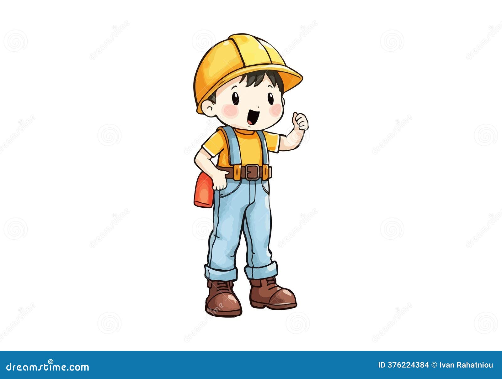 Little Kid Builder Character Wearing Hard Hat With Construction Tool ...