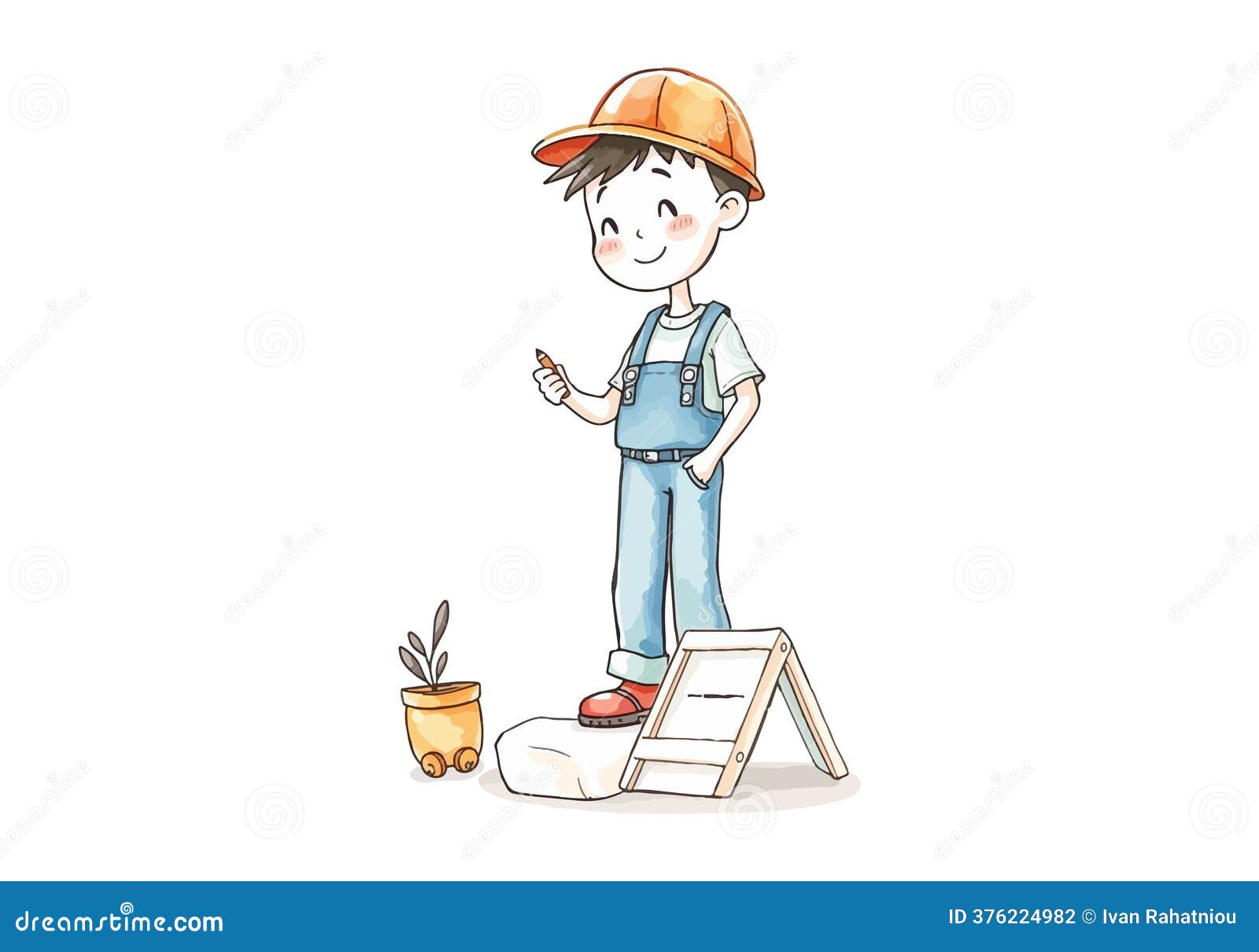 Little Kid Builder Character Wearing Hard Hat With Construction Tool ...