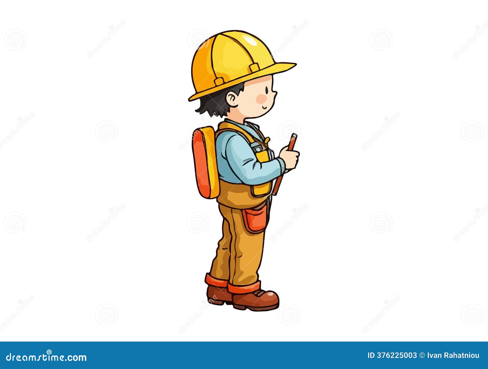 Little Kid Builder Character Wearing Hard Hat With Construction Tool ...