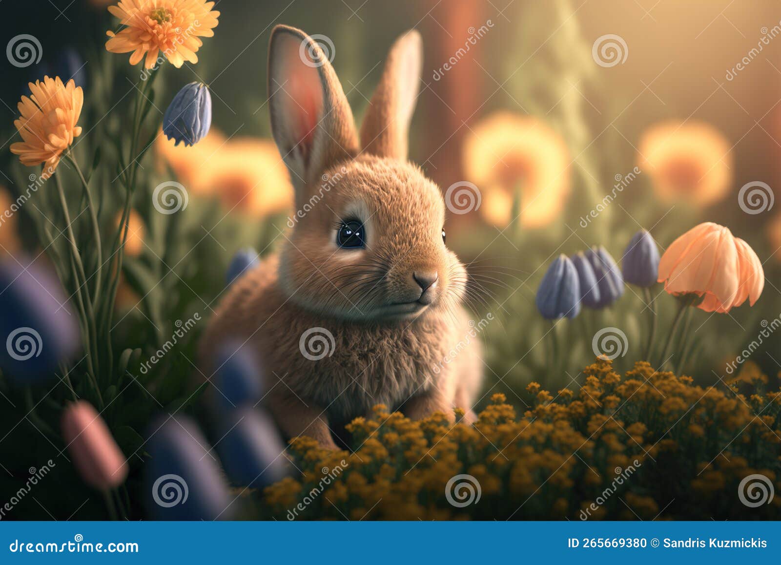 Cute Little Bunny in a Field of Flowers. Generative AI Stock ...