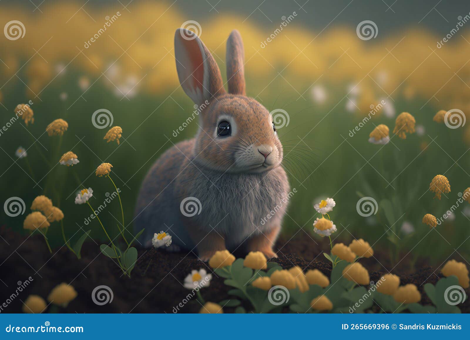 Cute Little Bunny in a Field of Flowers. Generative AI Stock ...