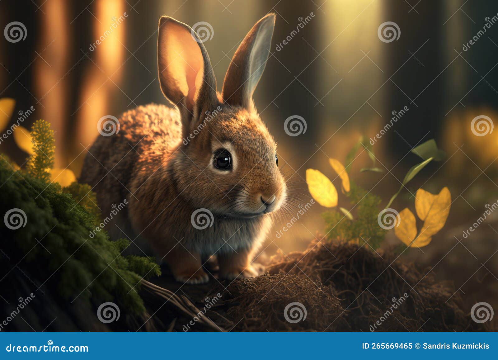 Cute Little Bunny in a Forest. Generative AI Stock Illustration ...