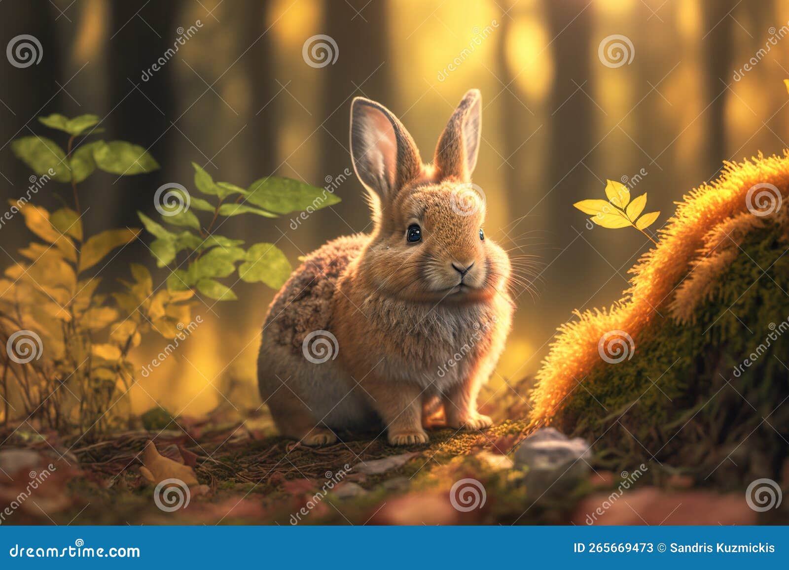 Cute Little Bunny in a Forest. Generative AI Stock Illustration ...