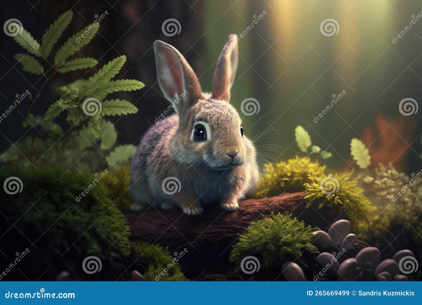 Cute Little Bunny in a Forest. Generative AI Stock Illustration ...