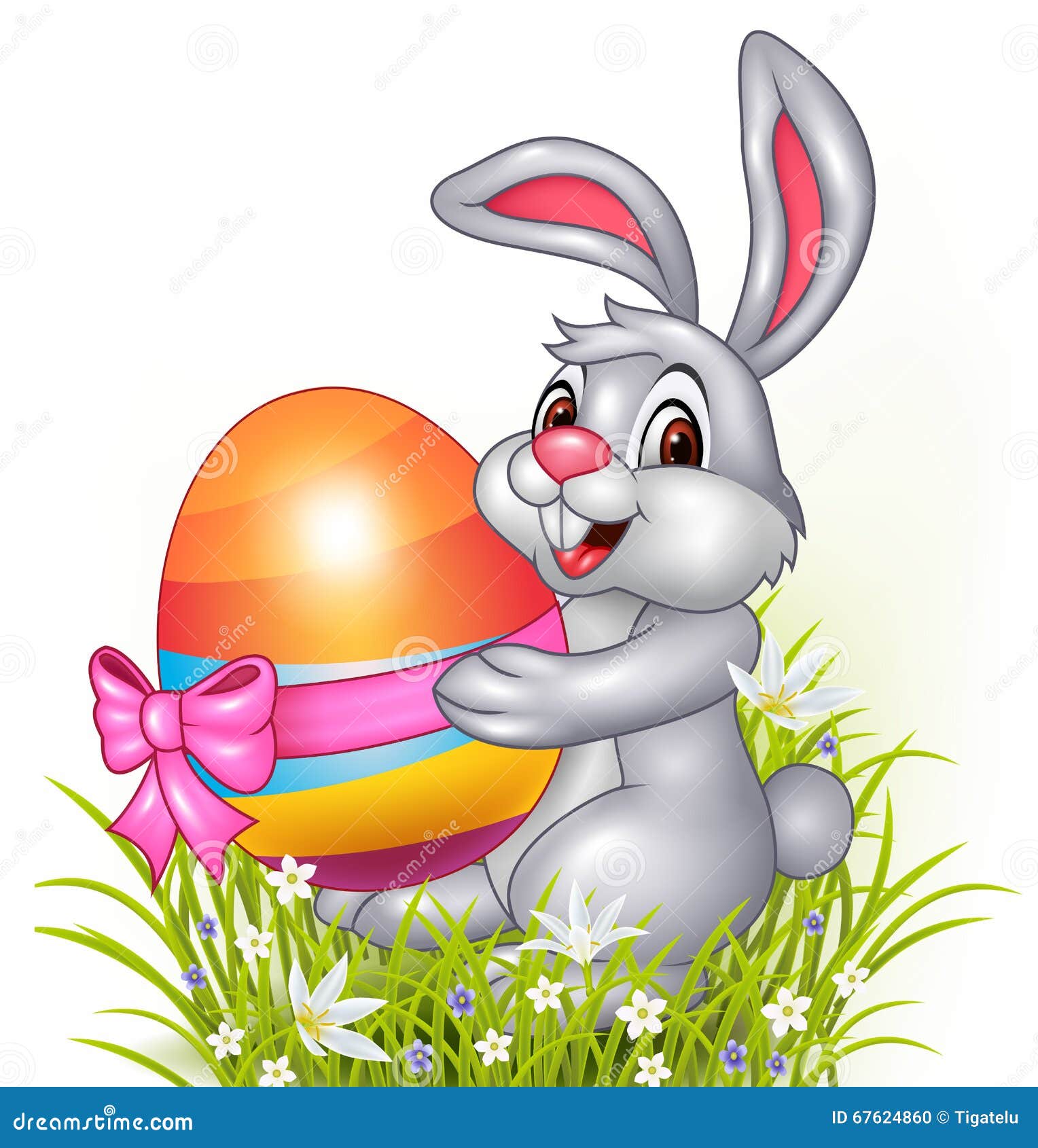 Cute Little Bunny Holding Easter Eggs Stock Vector - Illustration of ...
