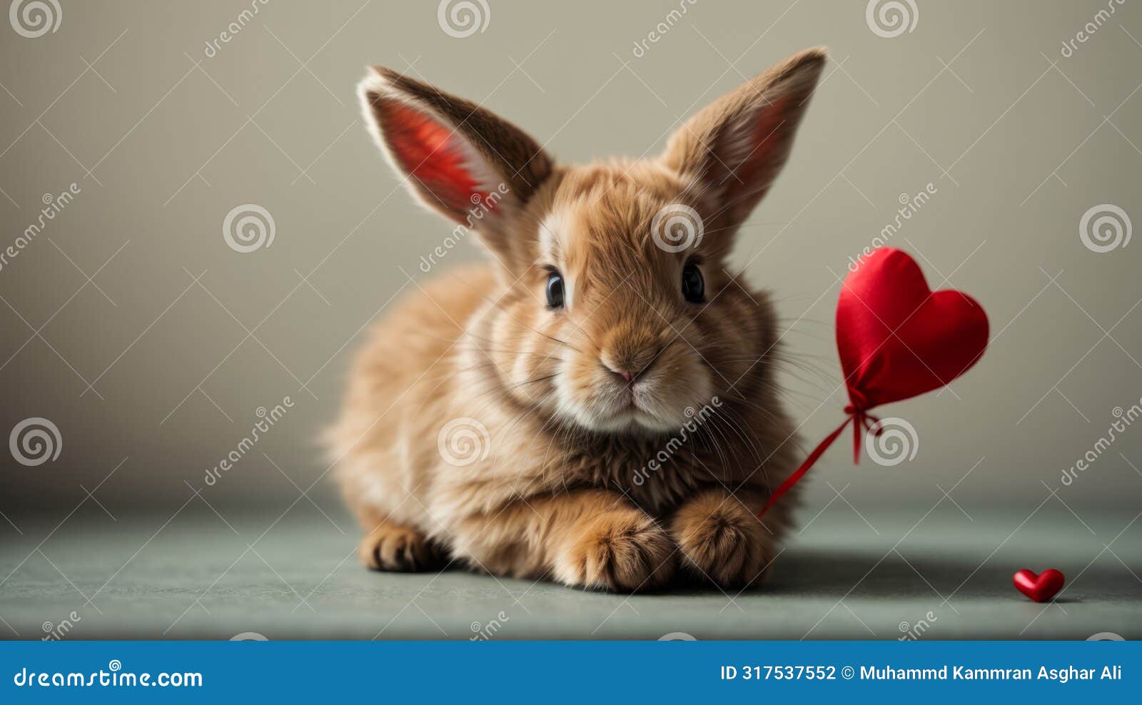 Cute Little Bunny Holding a Red Heart Stock Illustration - Illustration ...