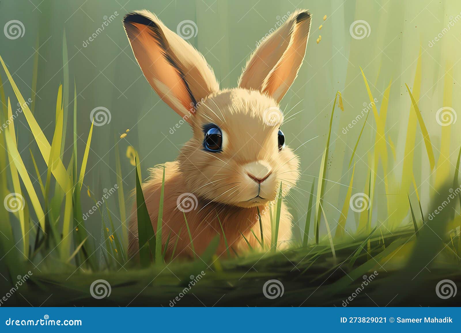 A Cute Little Bunny Nibbling on Some Grass Generative AI Stock ...