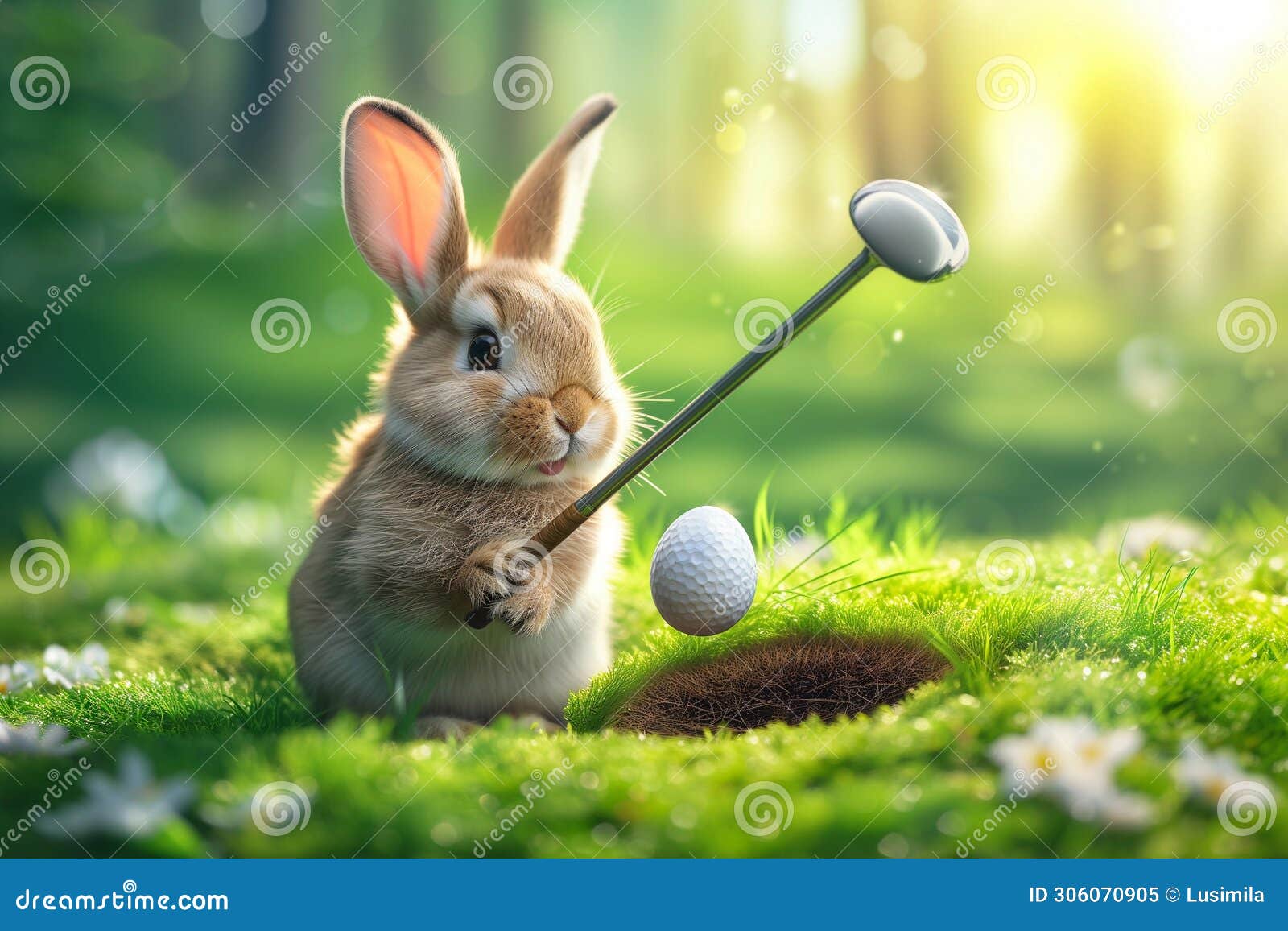 Cute Little Bunny Playing Golf. Stock Illustration - Illustration of ...