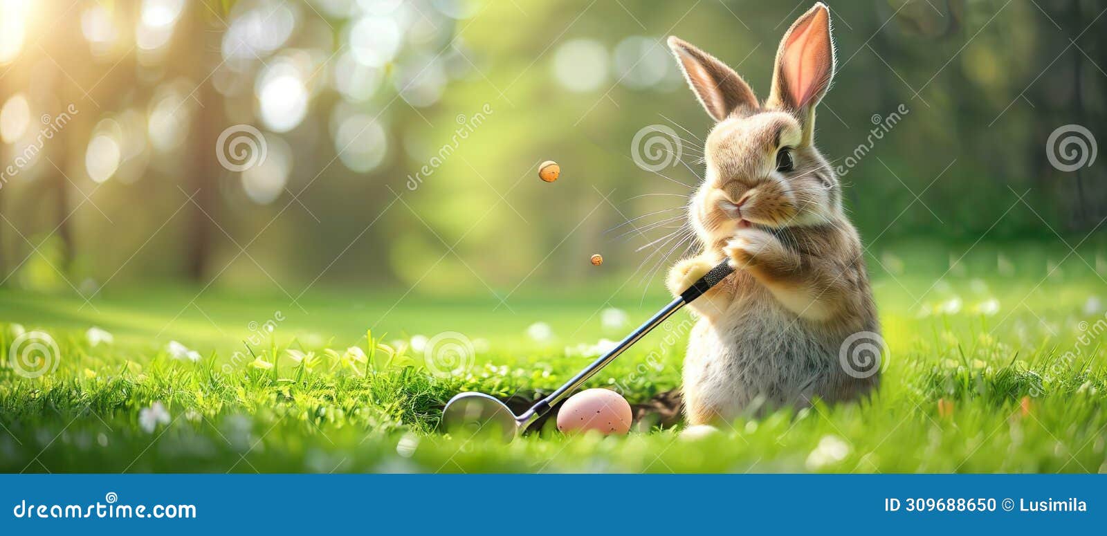 Cute Little Bunny Playing Golf. Stock Illustration - Illustration of ...