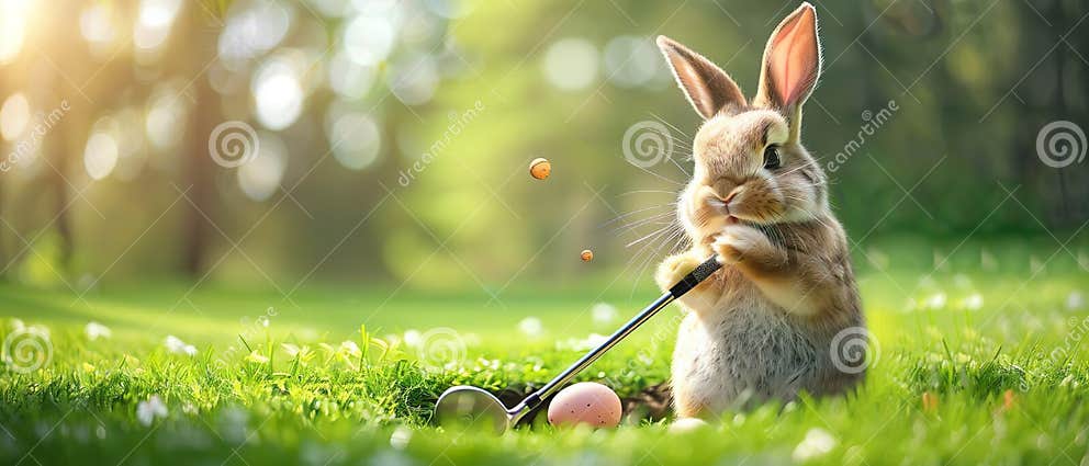 Cute Little Bunny Playing Golf. Stock Illustration - Illustration of ...