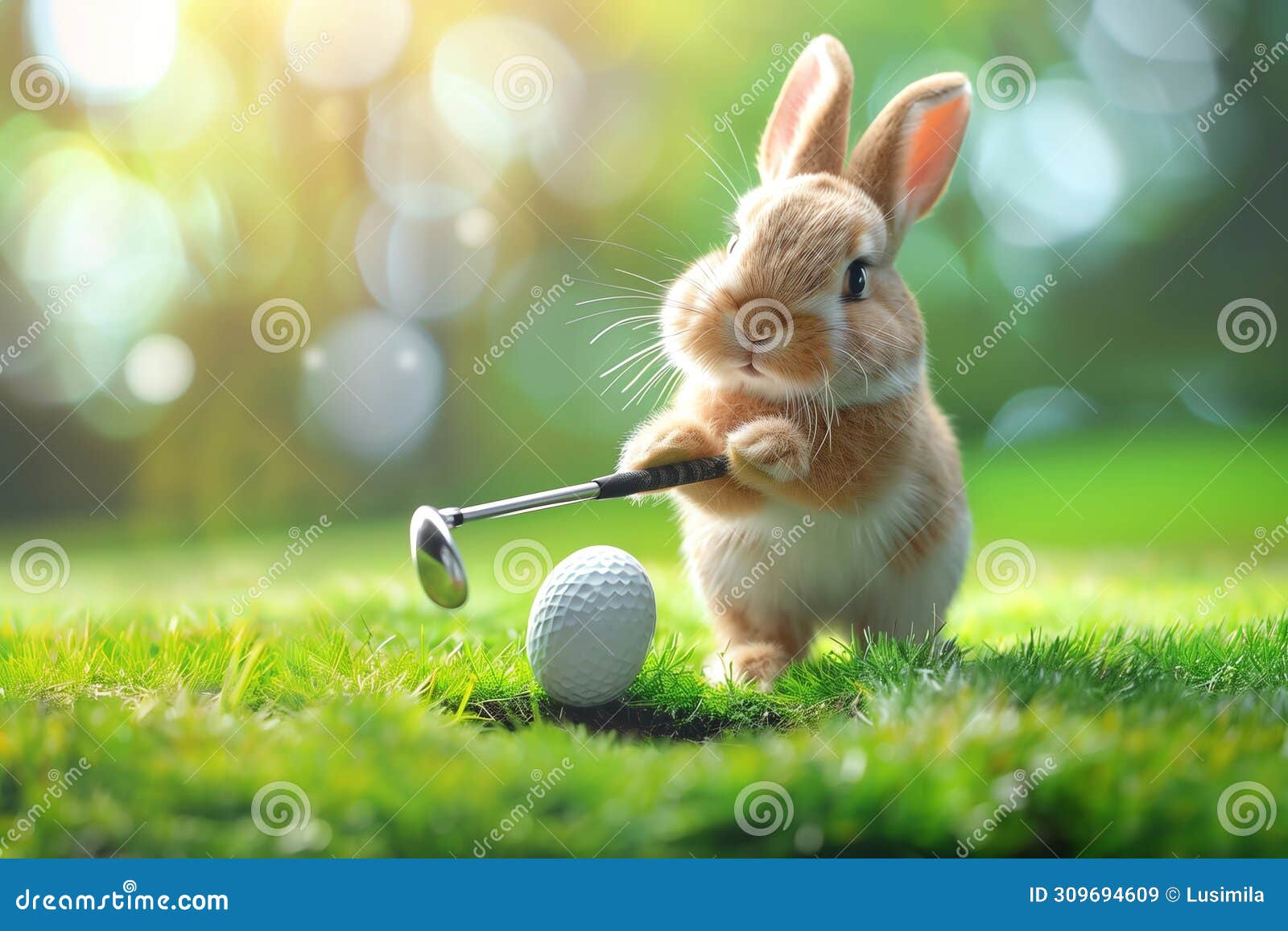 Cute Little Bunny Playing Golf. Stock Illustration - Illustration of ...