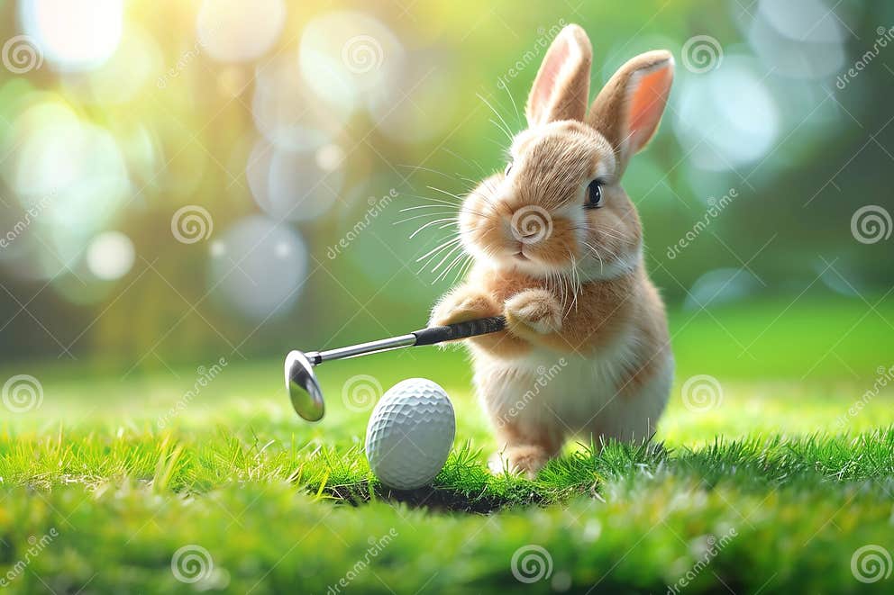 Cute Little Bunny Playing Golf. Stock Illustration - Illustration of ...