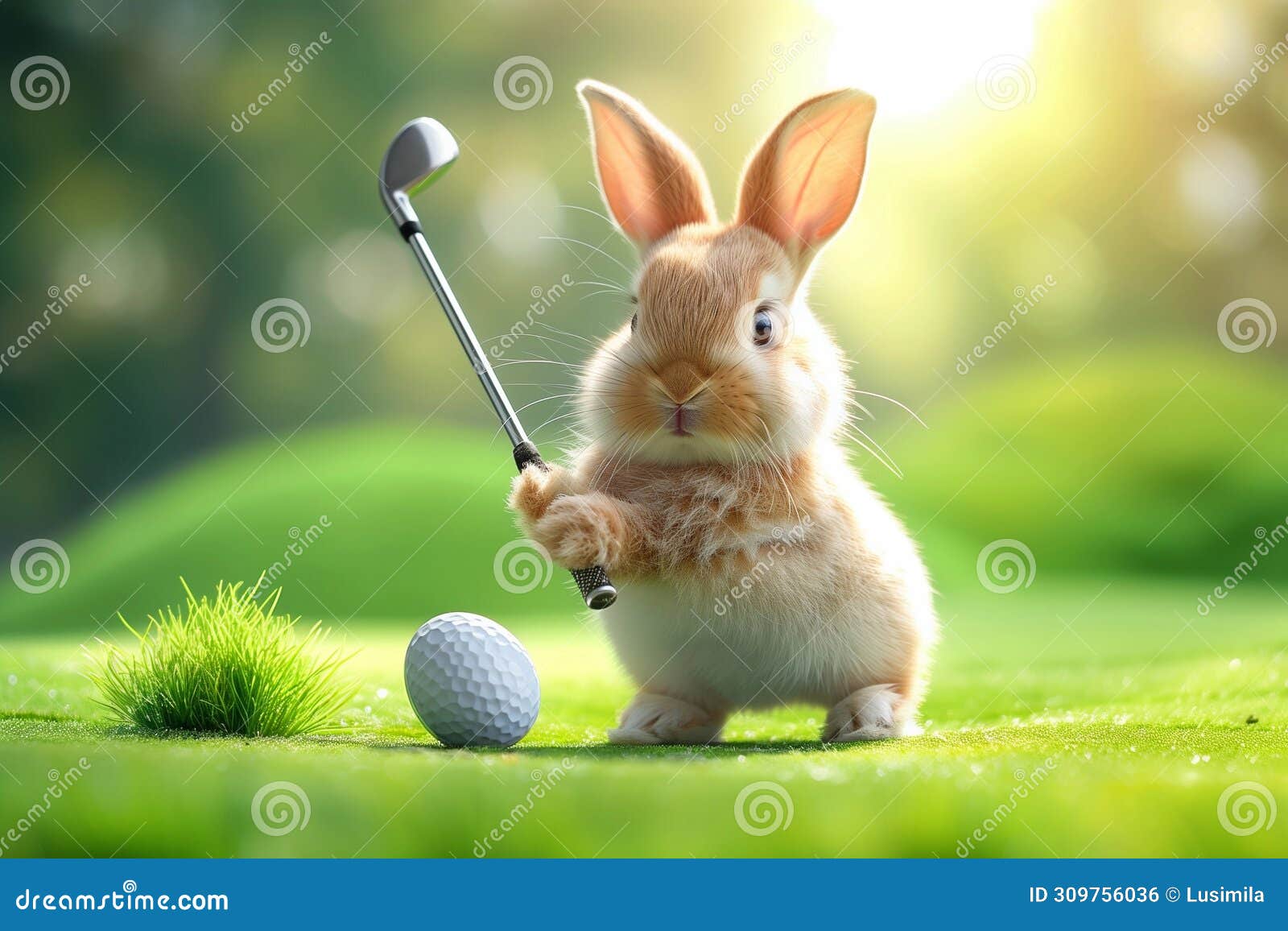 Cute Little Bunny Playing Golf. Stock Illustration - Illustration of ...