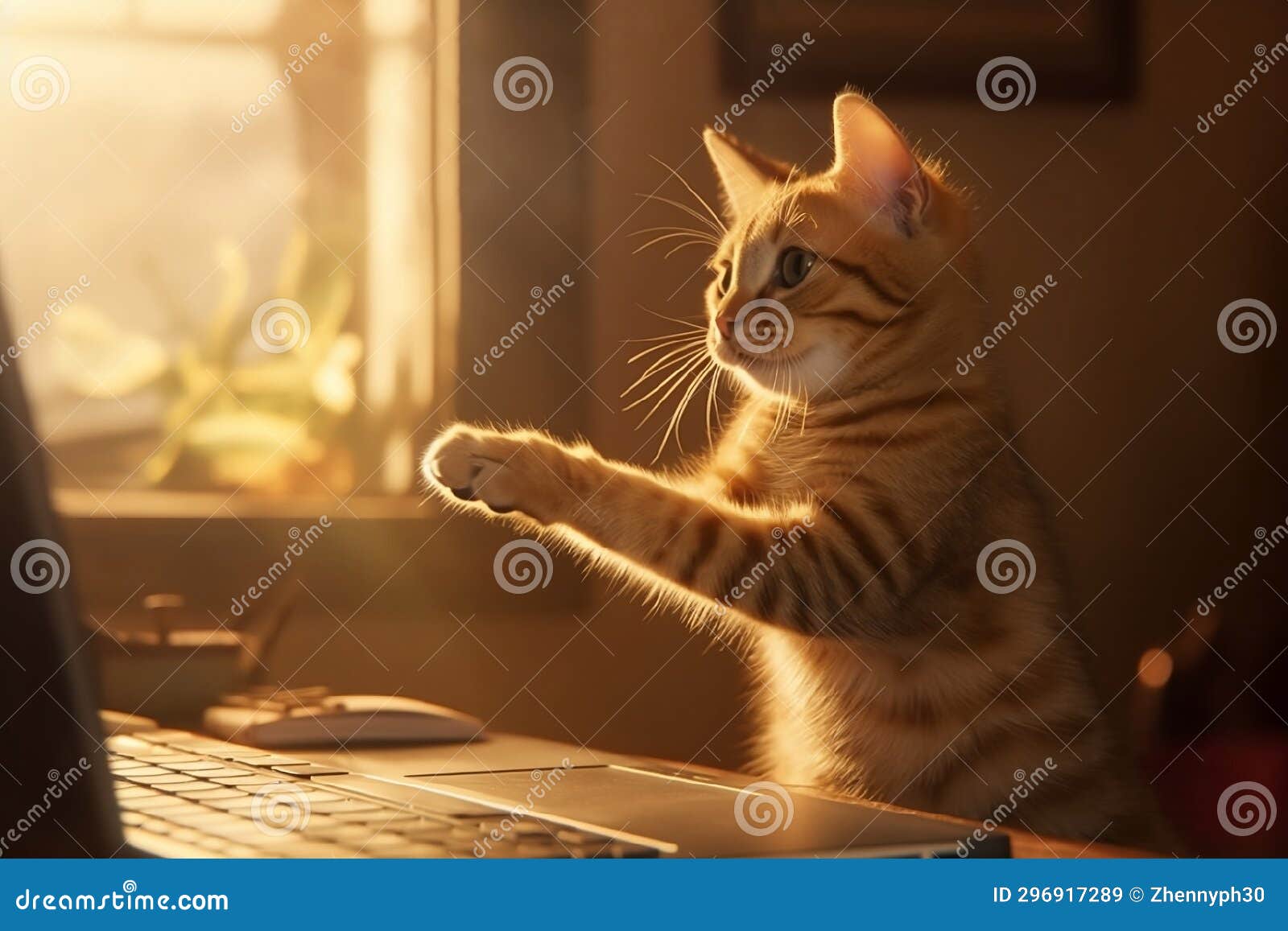 Cute Little Cat Working on Laptop. AI Generated Stock Illustration ...