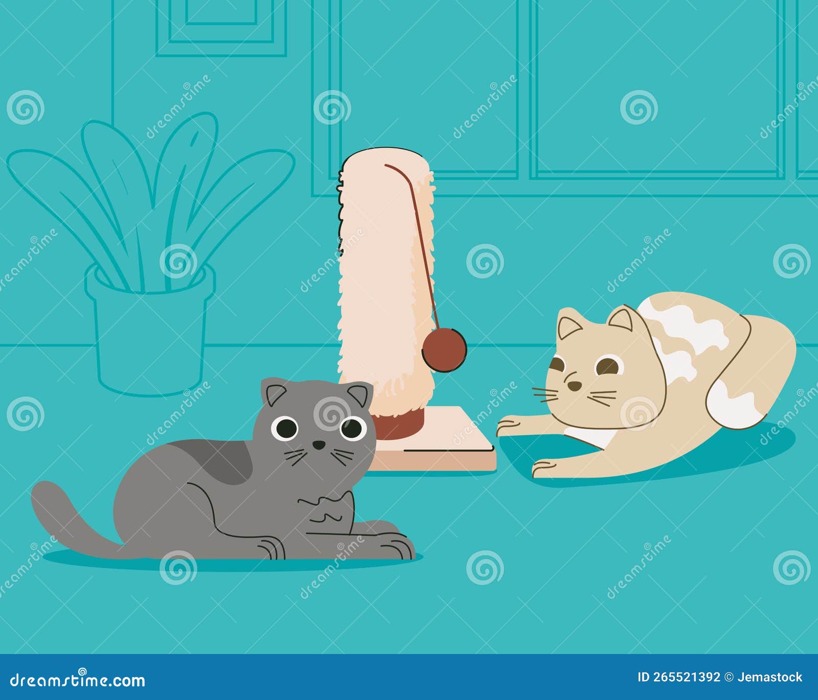 Cute little cats playing stock vector. Illustration of nature - 265521392