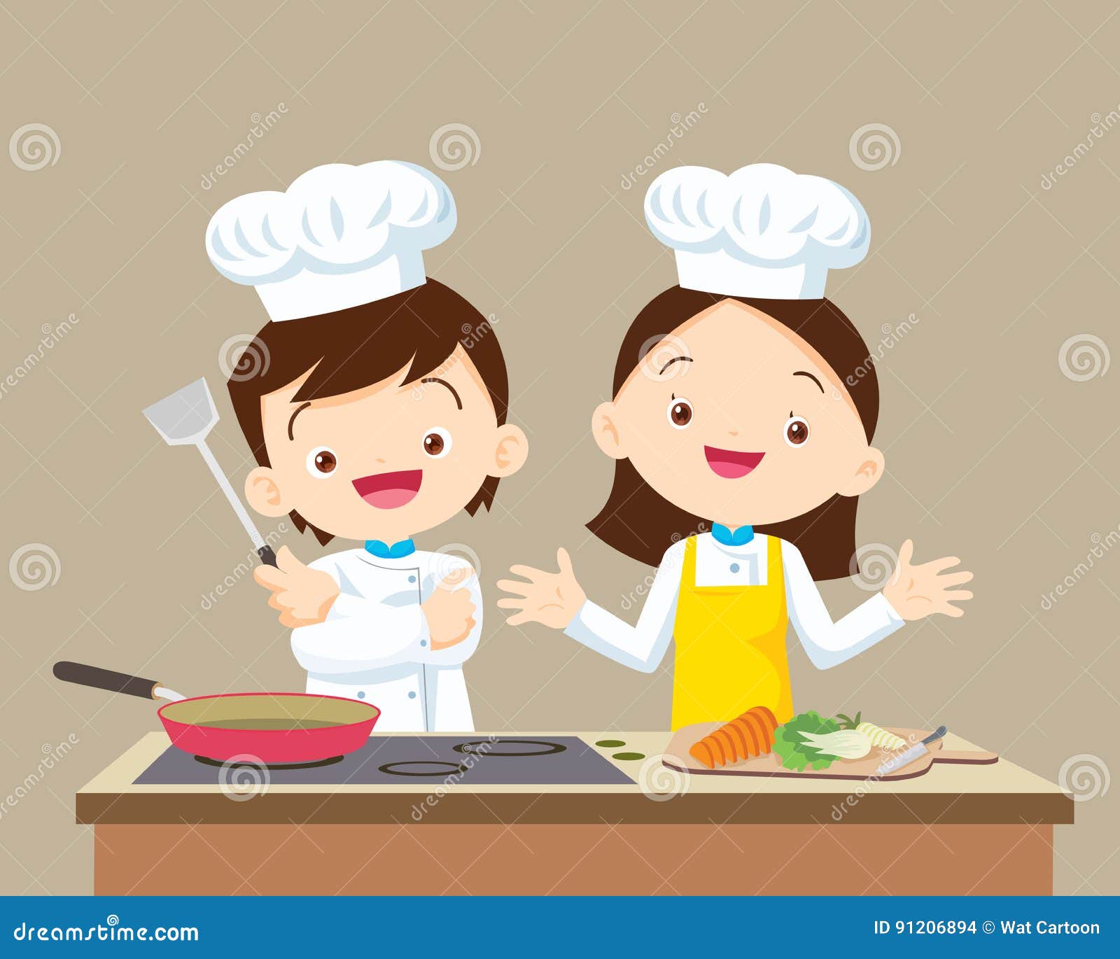 Cute Little Chef Boy and Girl Stock Vector - Illustration of soup, kids ...