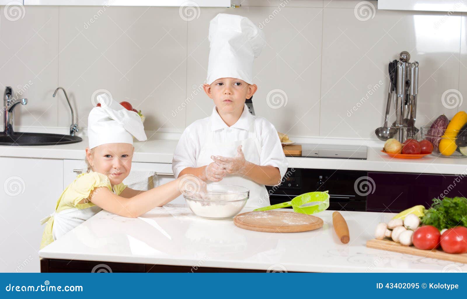 Cute Little Chefs Baking in Kitchen Stock Image - Image of children ...
