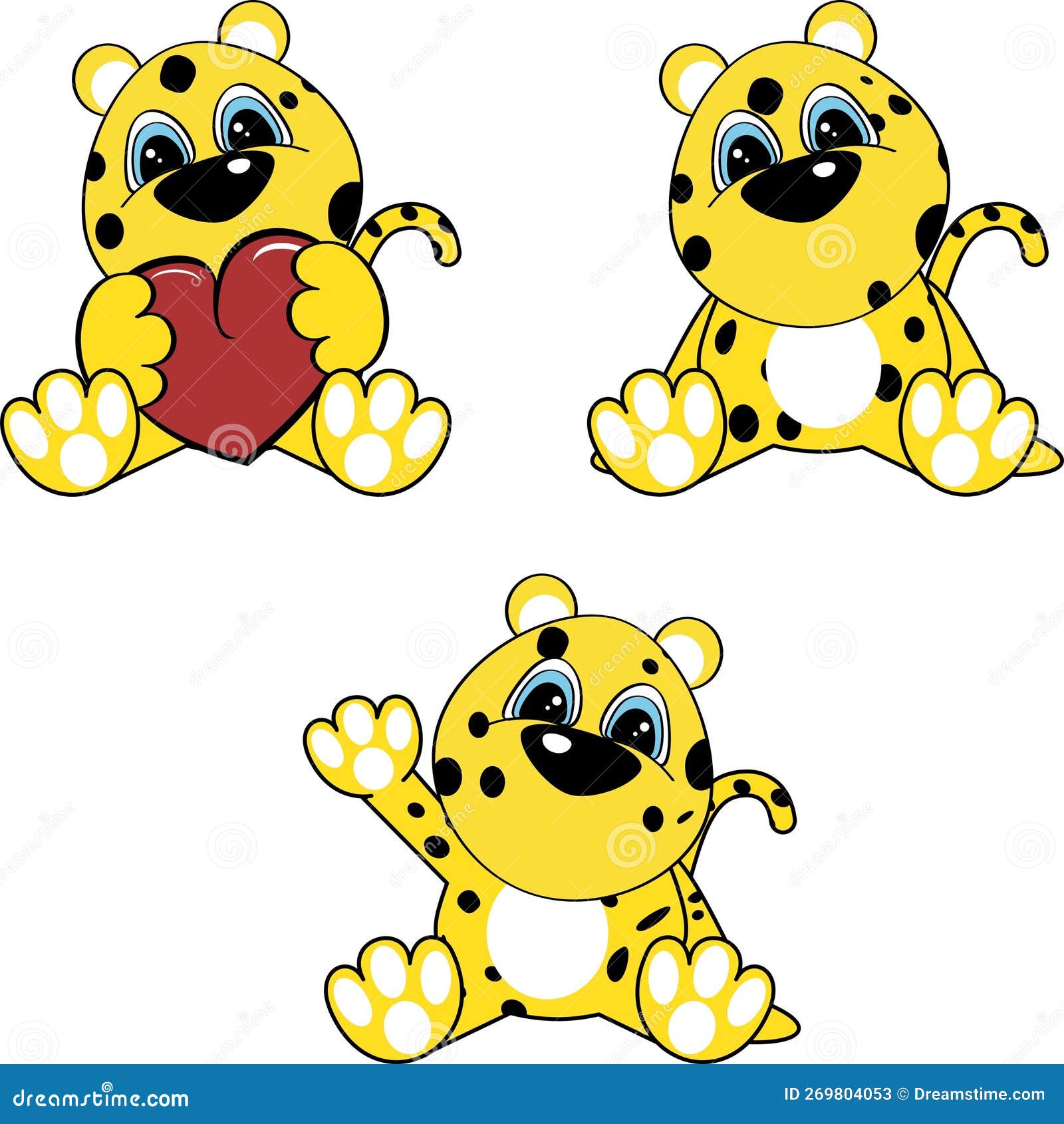 Cute Little Chibi Baby Leopard Character Cartoon Sitting Pack in Vector ...