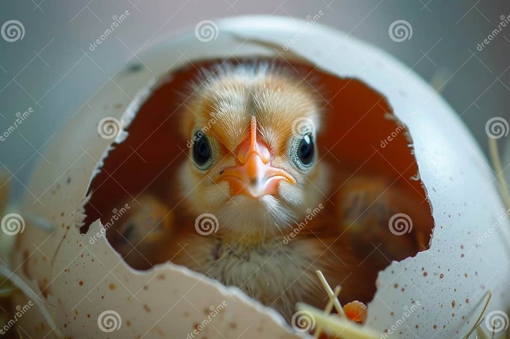 A Cute Little Chick Hatches from an Egg Stock Image - Image of curious ...