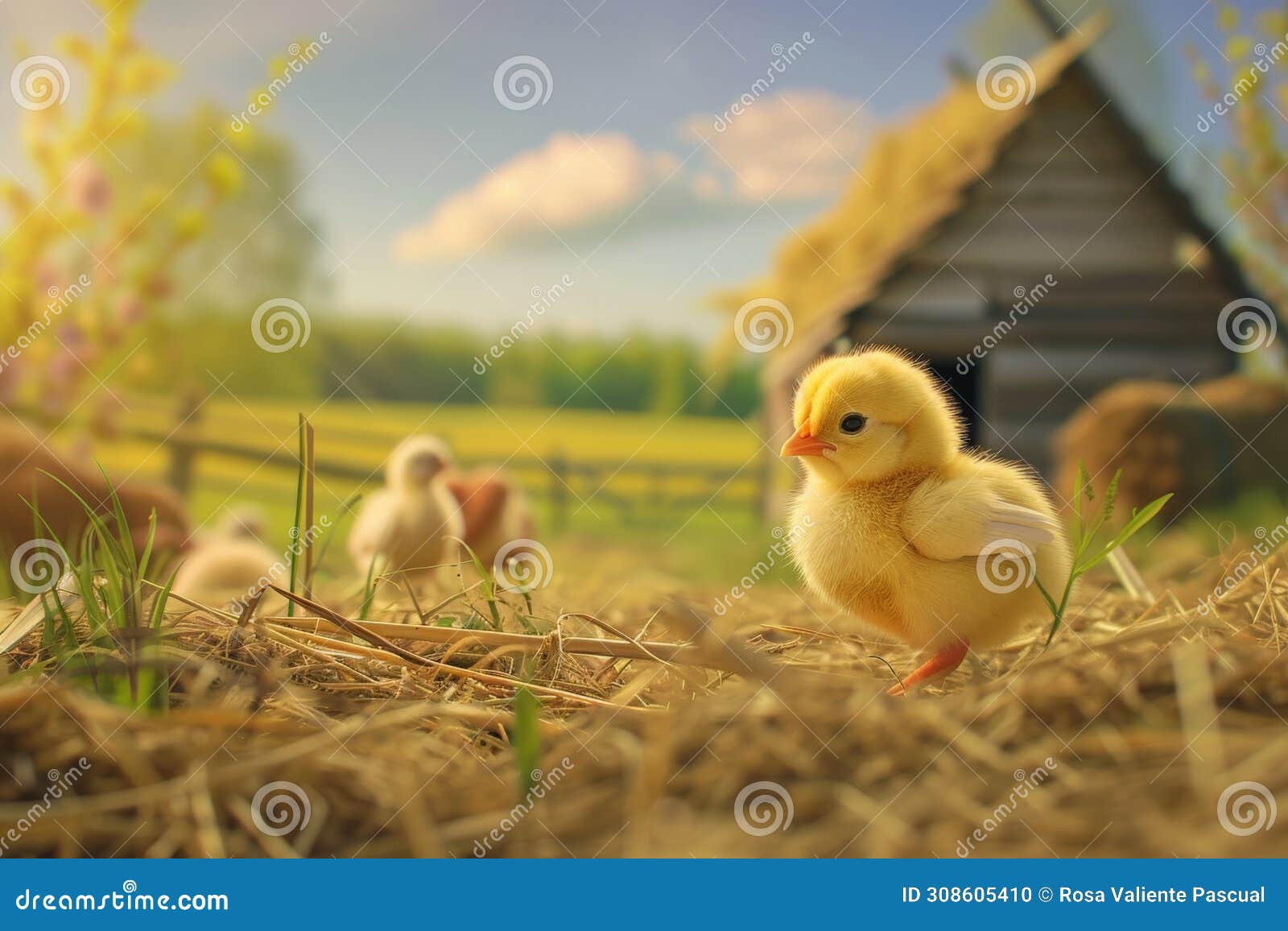 Cute Little Chicken on a Farm. Selective Focus Stock Illustration ...