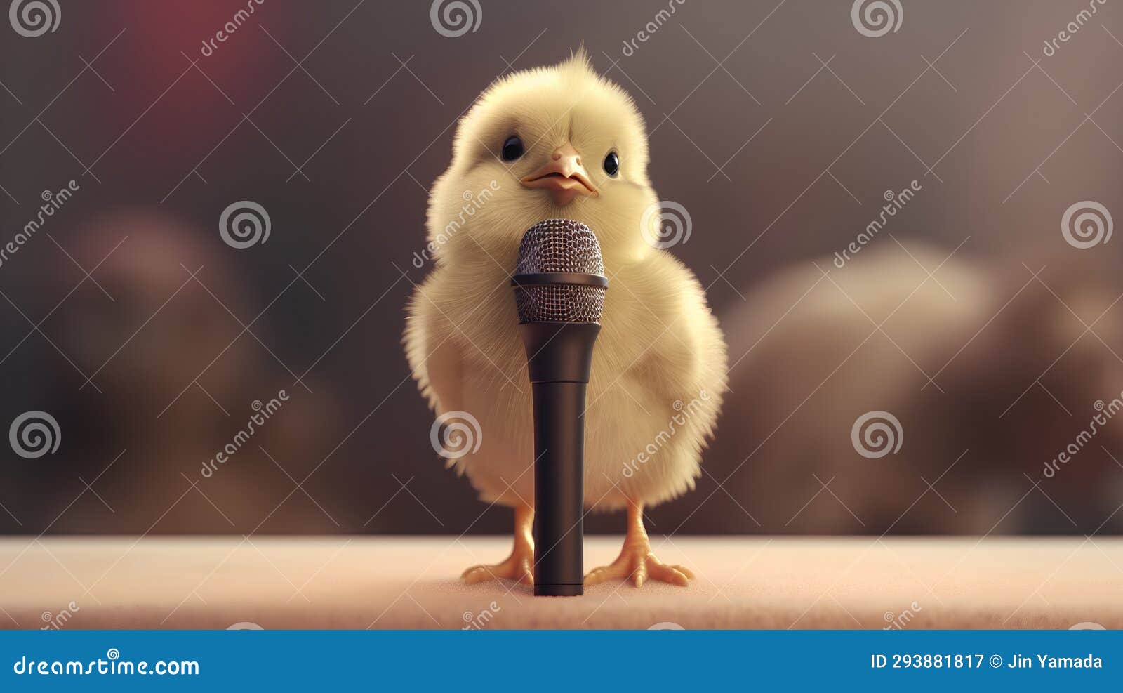 Cute Little Chicken Singing with Microphone on Stage, 3d Render Stock ...