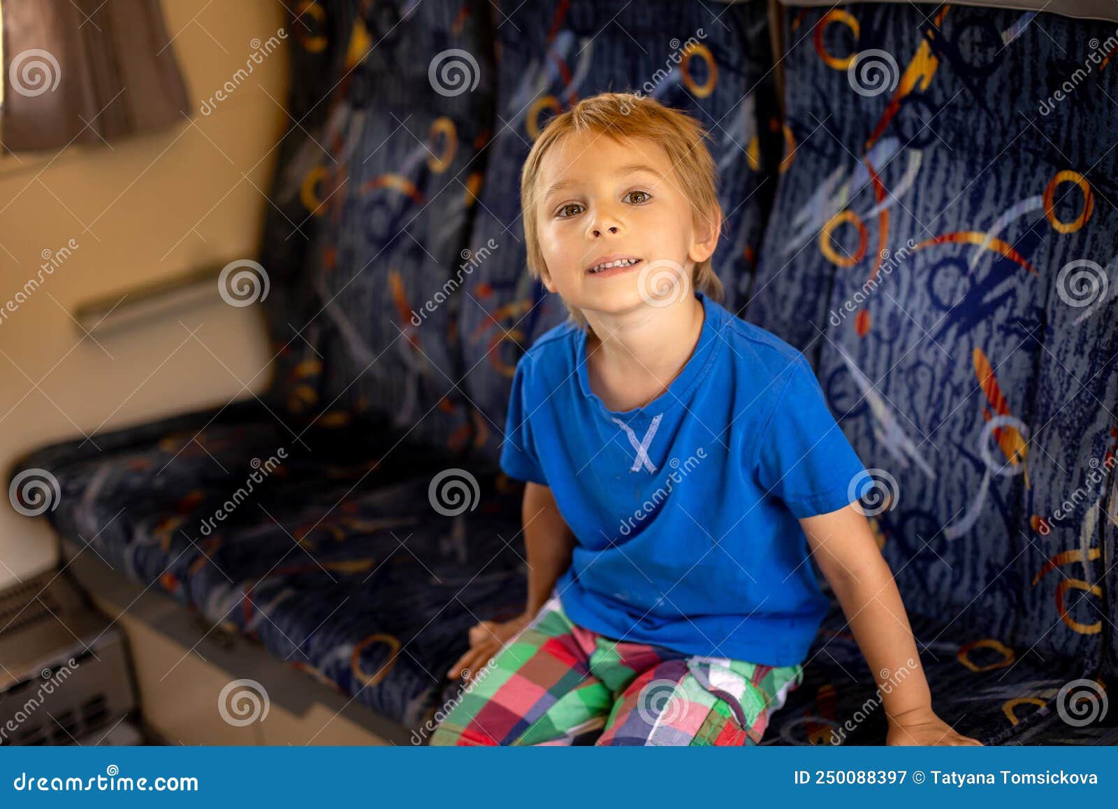 Cute Little Child, Boy, Traveling on a Train Stock Image - Image of ...