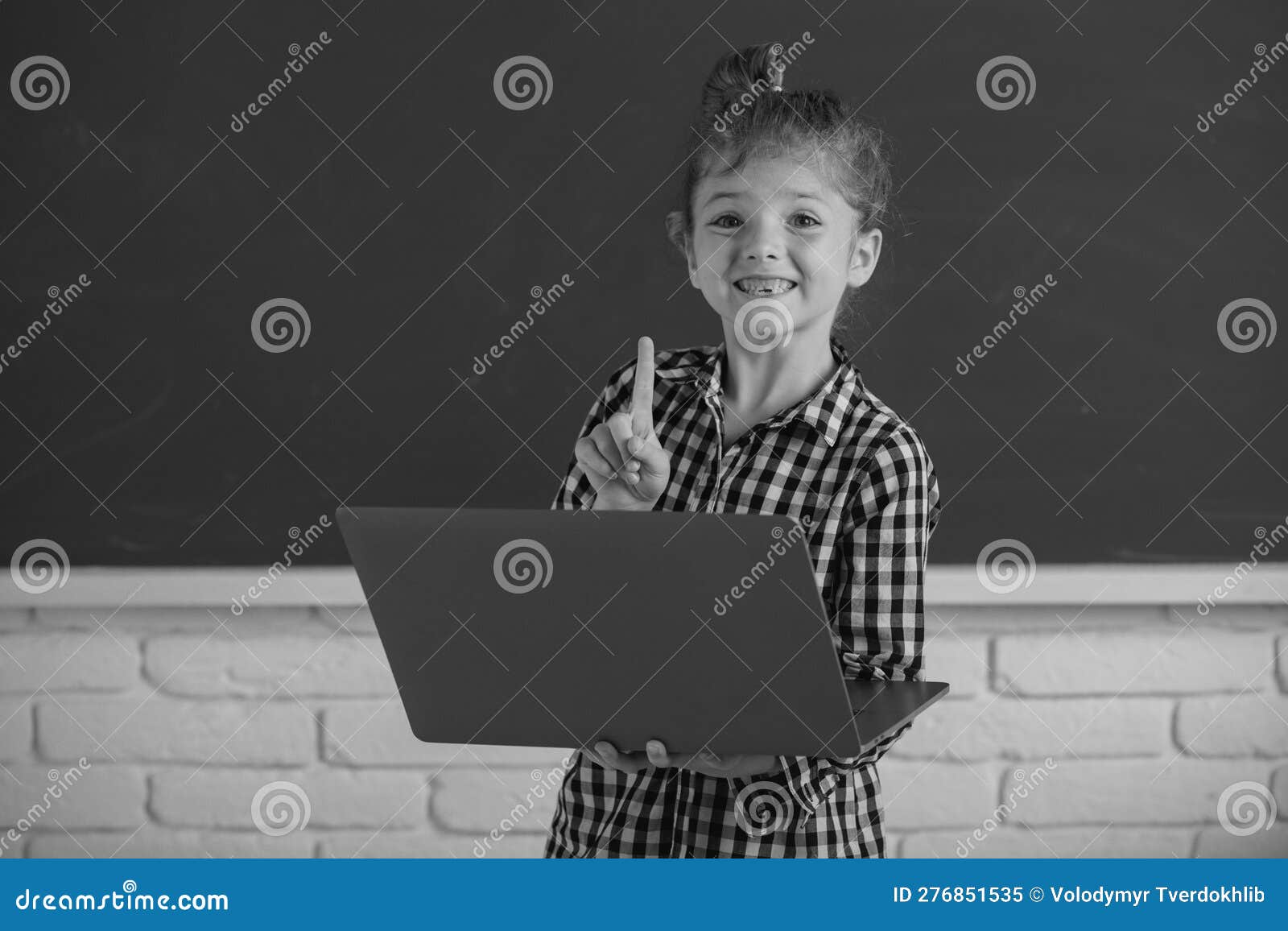 Cute Little Child Girl Using Laptop Computer, Kid Studying through ...
