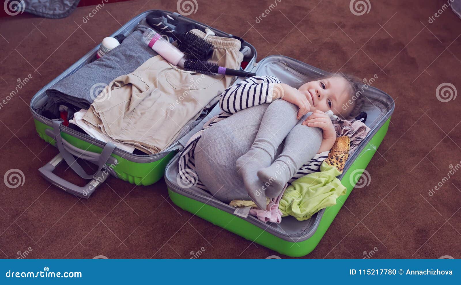 Cute Little Child Inside a Big Suitcase. Stock Photo - Image of human ...