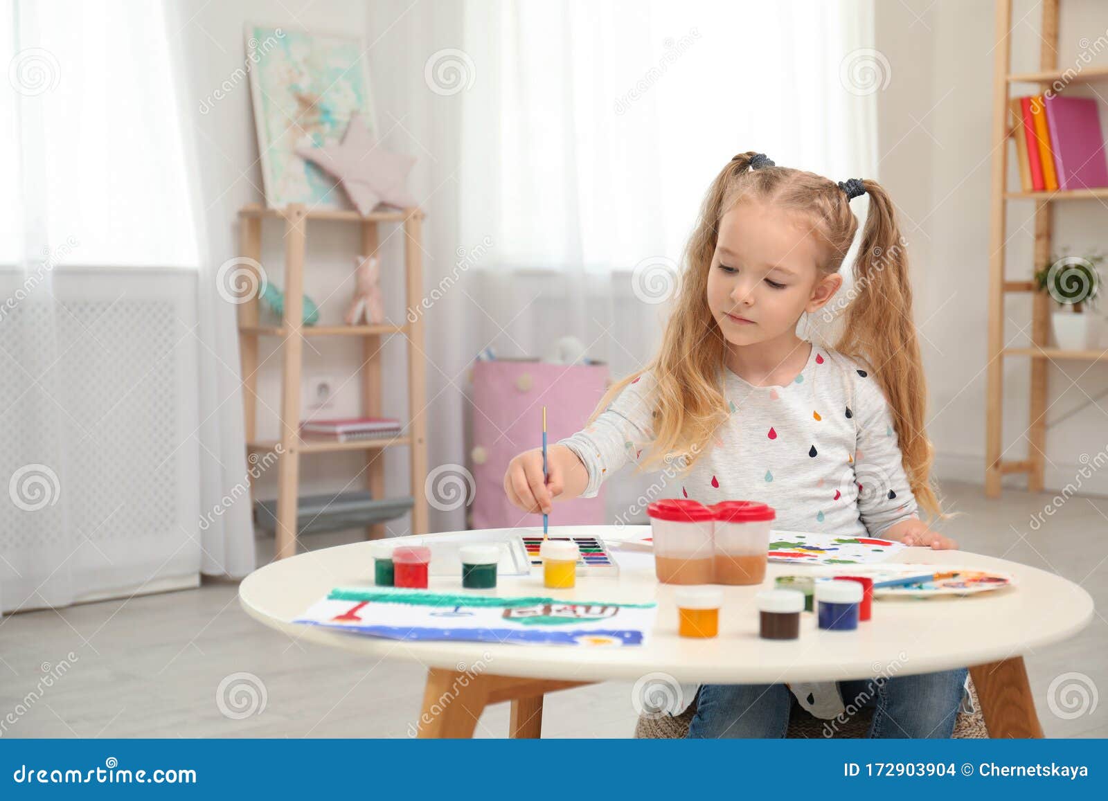Cute Little Child Painting at Table Stock Photo - Image of artist, copy ...