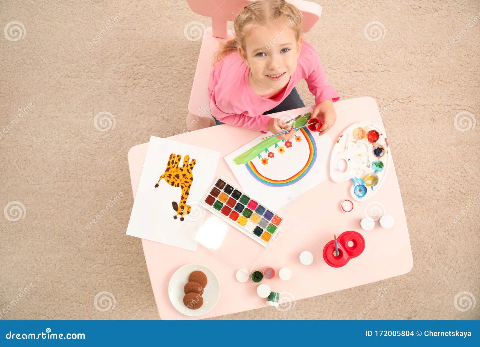 Cute Little Child Painting at Table Stock Photo - Image of hobby ...
