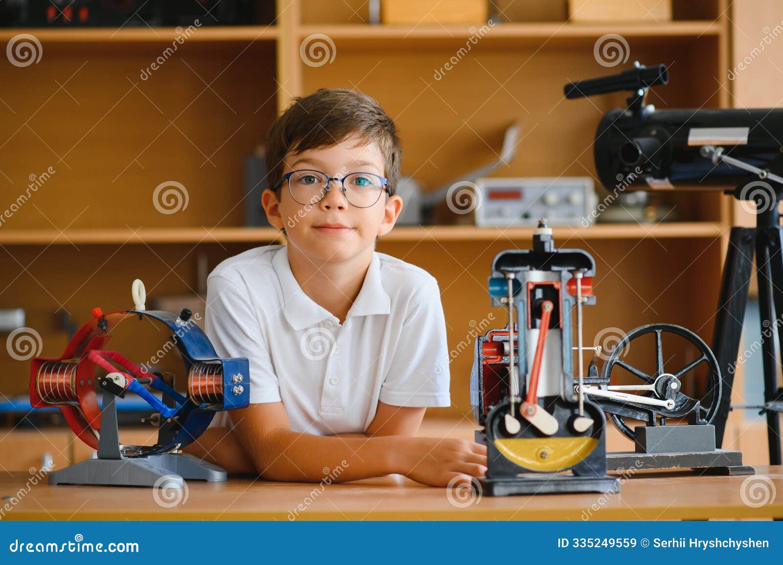 Cute Little Child at Physics Lesson in Classroom Stock Image - Image of ...