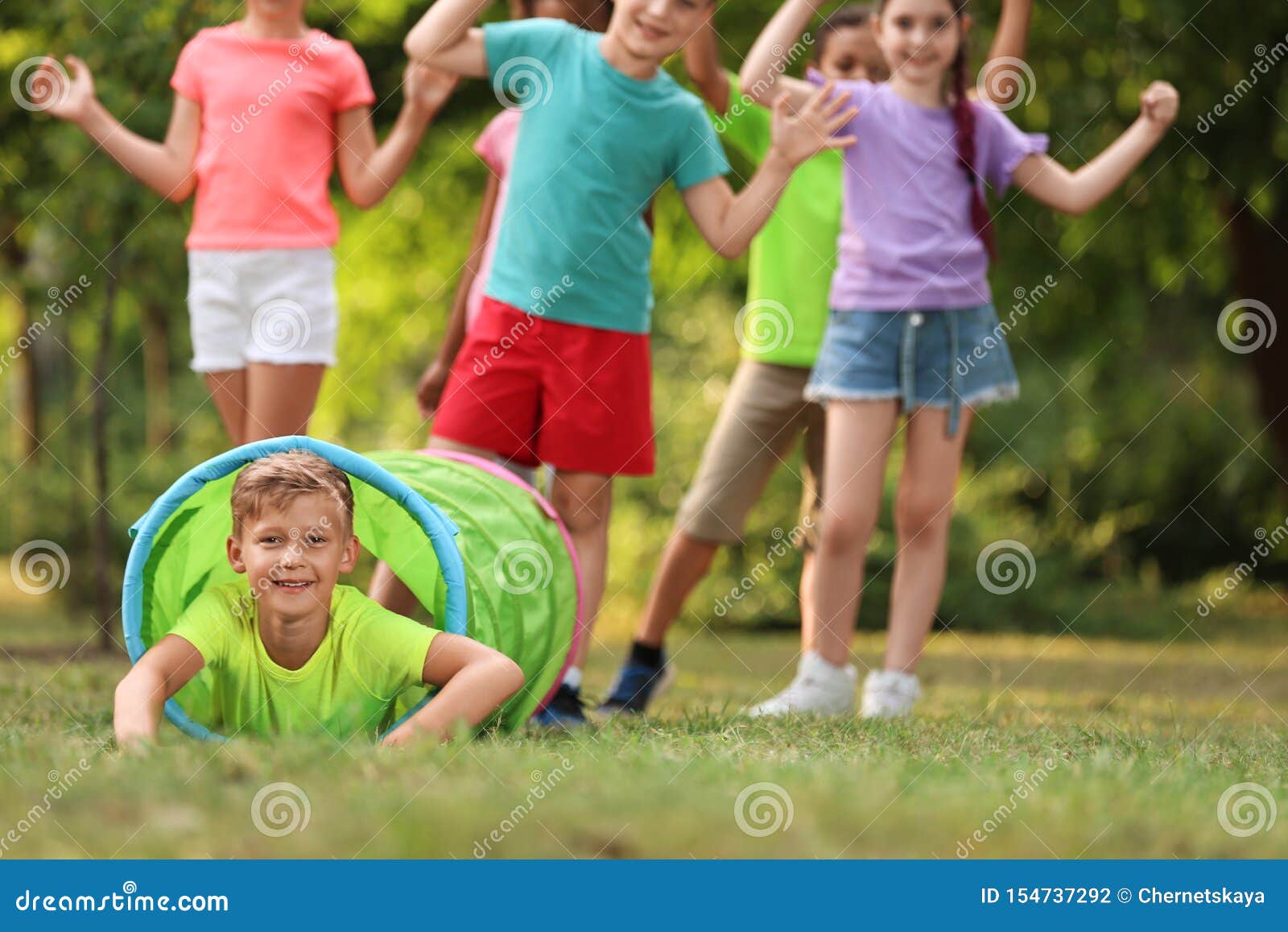 Cute Little Child Playing with Friends in Park Stock Photo - Image of ...