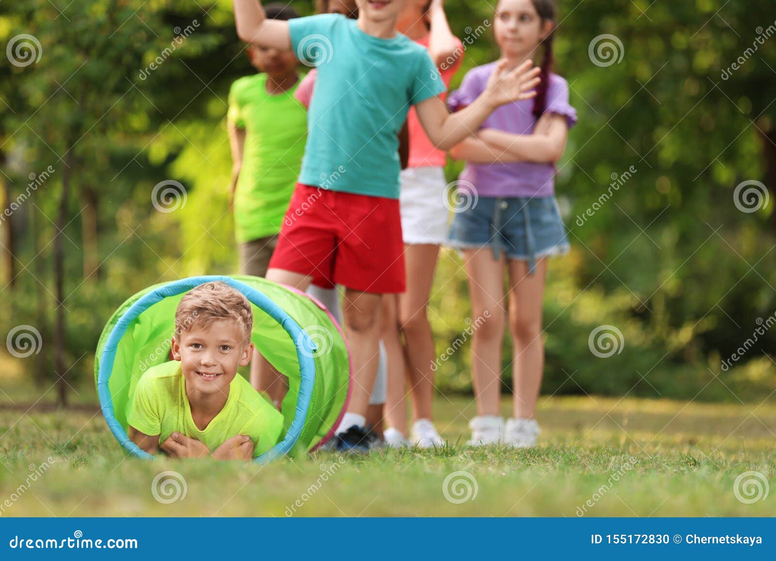 Cute Little Child Playing with Friends in Park Stock Photo - Image of ...