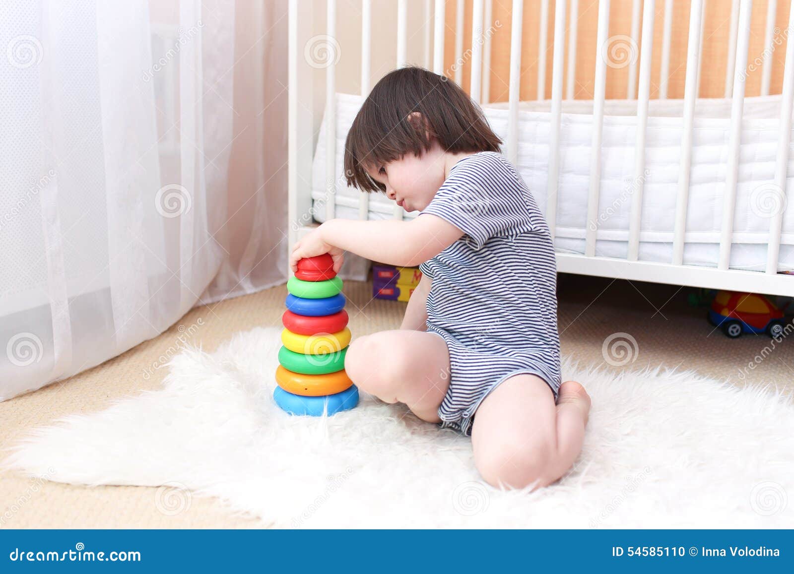 Cute Little Child Playing Nesting Blocks at Home Stock Photo - Image of ...