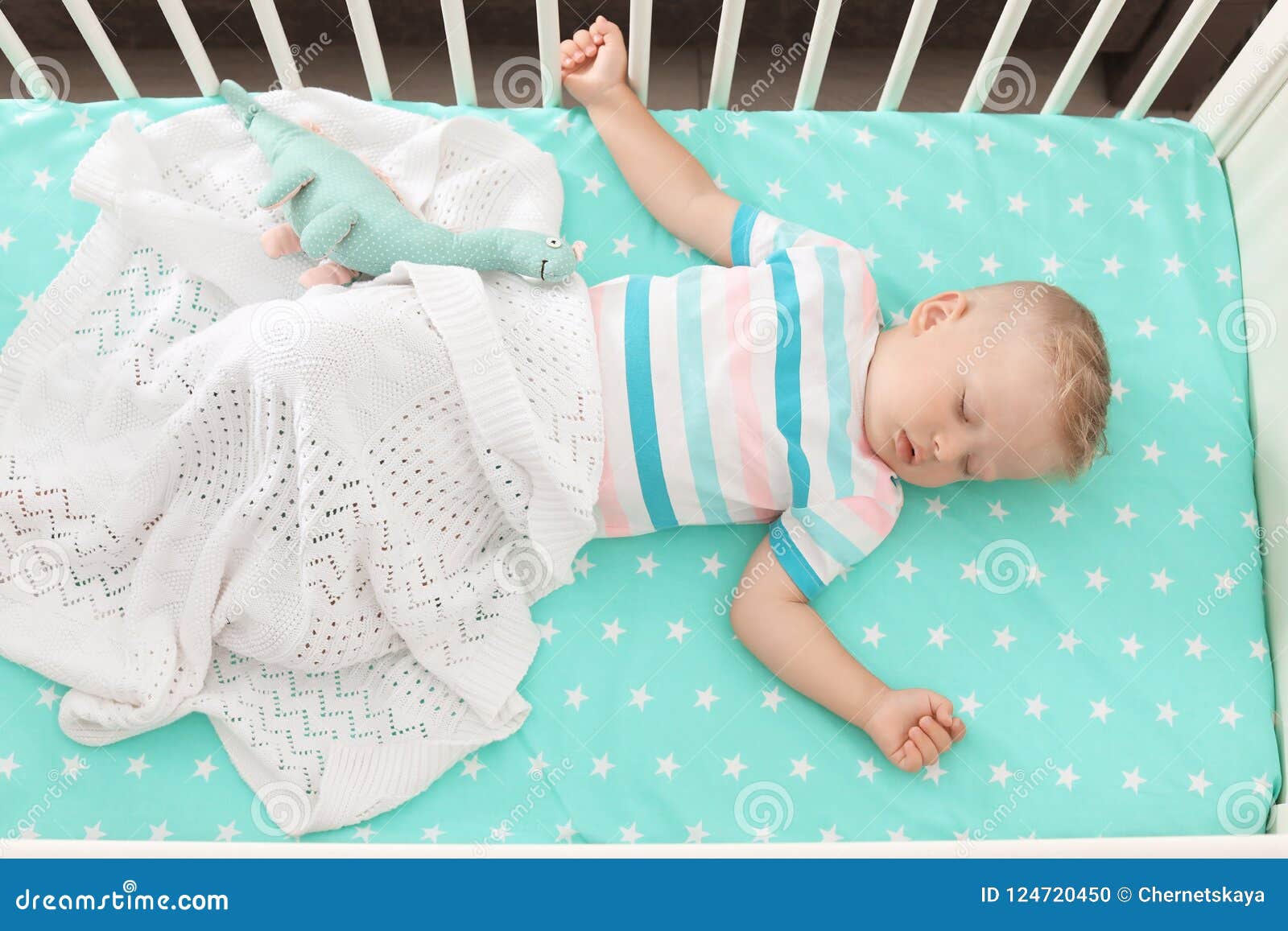 Cute Little Child Sleeping in Crib Stock Photo - Image of healthy ...