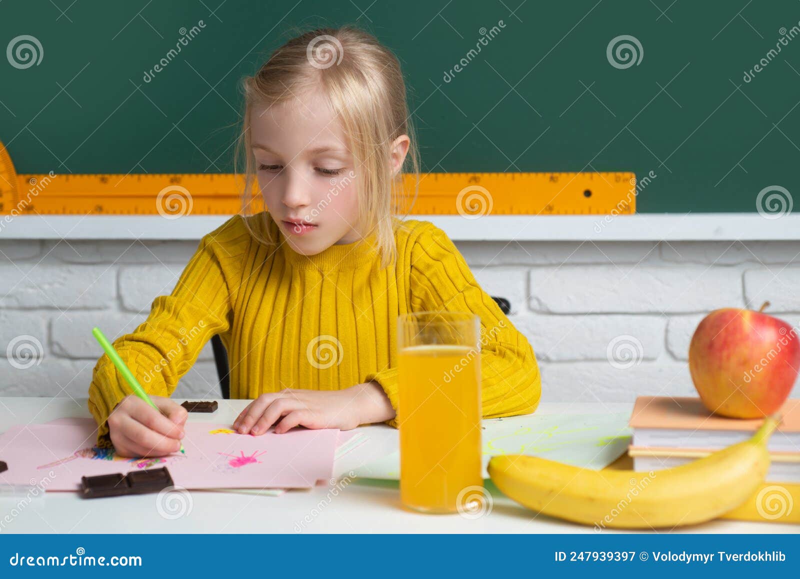 Cute Little Child Studying in Classroom at Elementary School. Genius ...