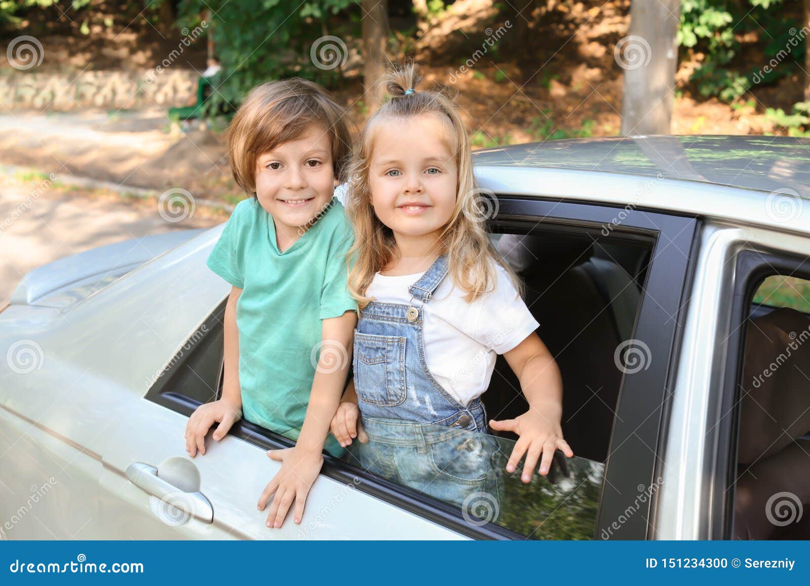 Cute Little Children in Car Stock Photo - Image of growth, childhood ...