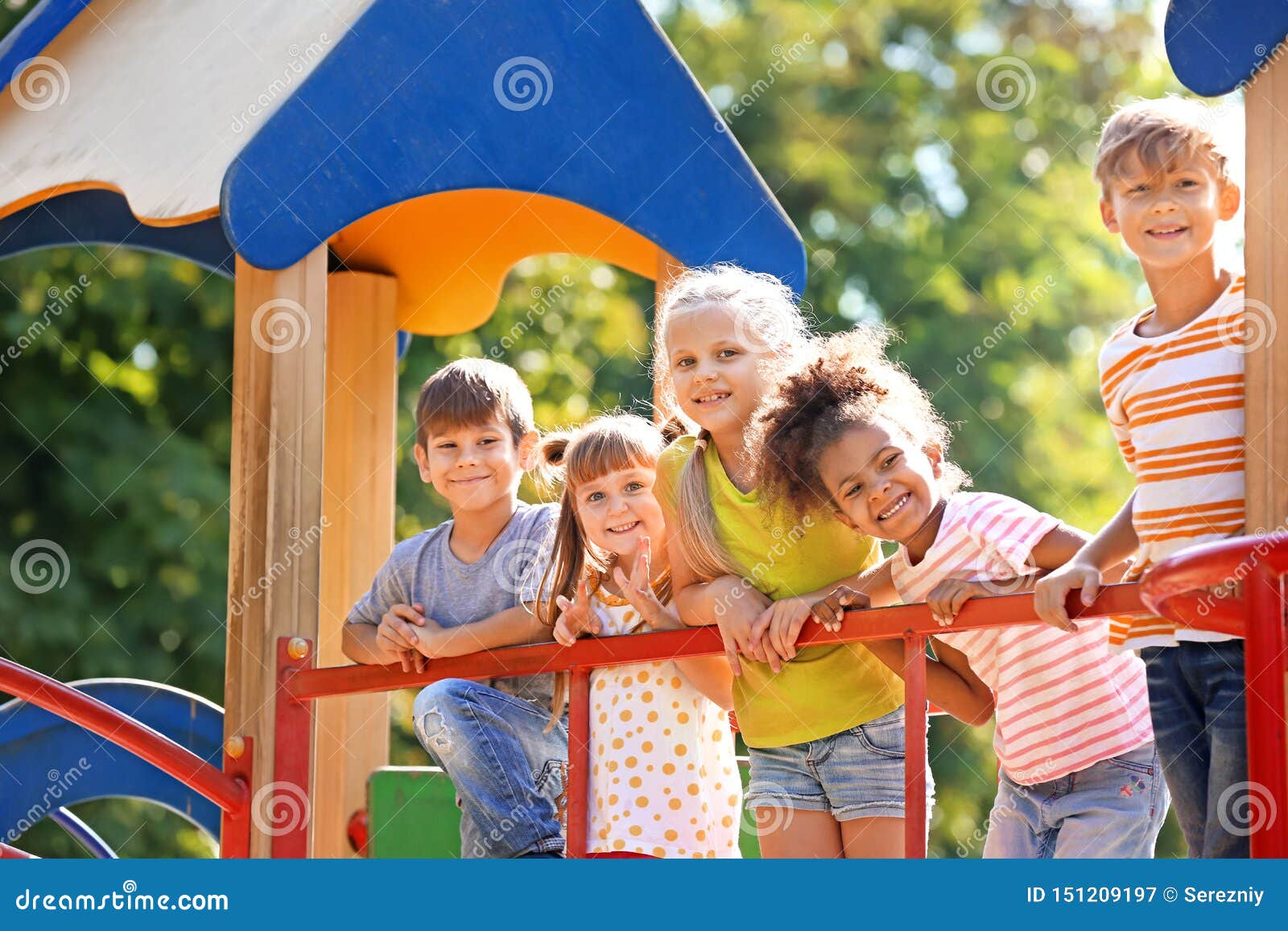 Cute Little Children Having Fun on Playground Outdoors Stock Image ...