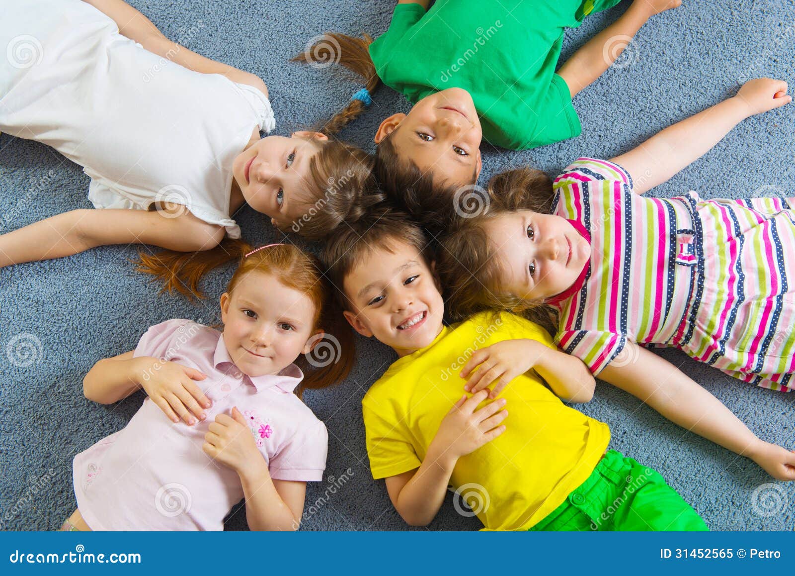 Cute Little Children Lying on Floor Stock Image - Image of indoors ...