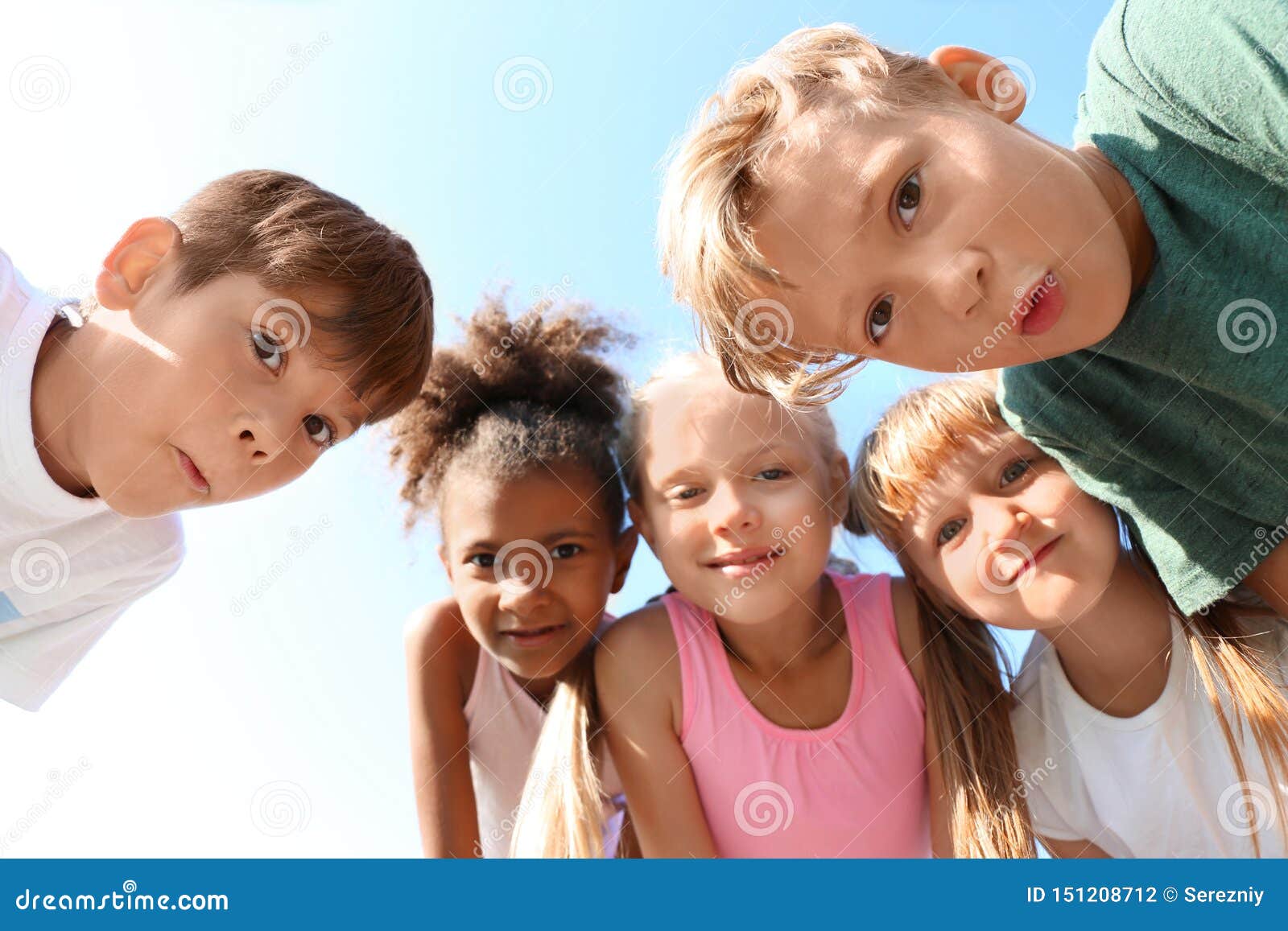 Cute Little Children Outdoors, Bottom View Stock Photo - Image of ...